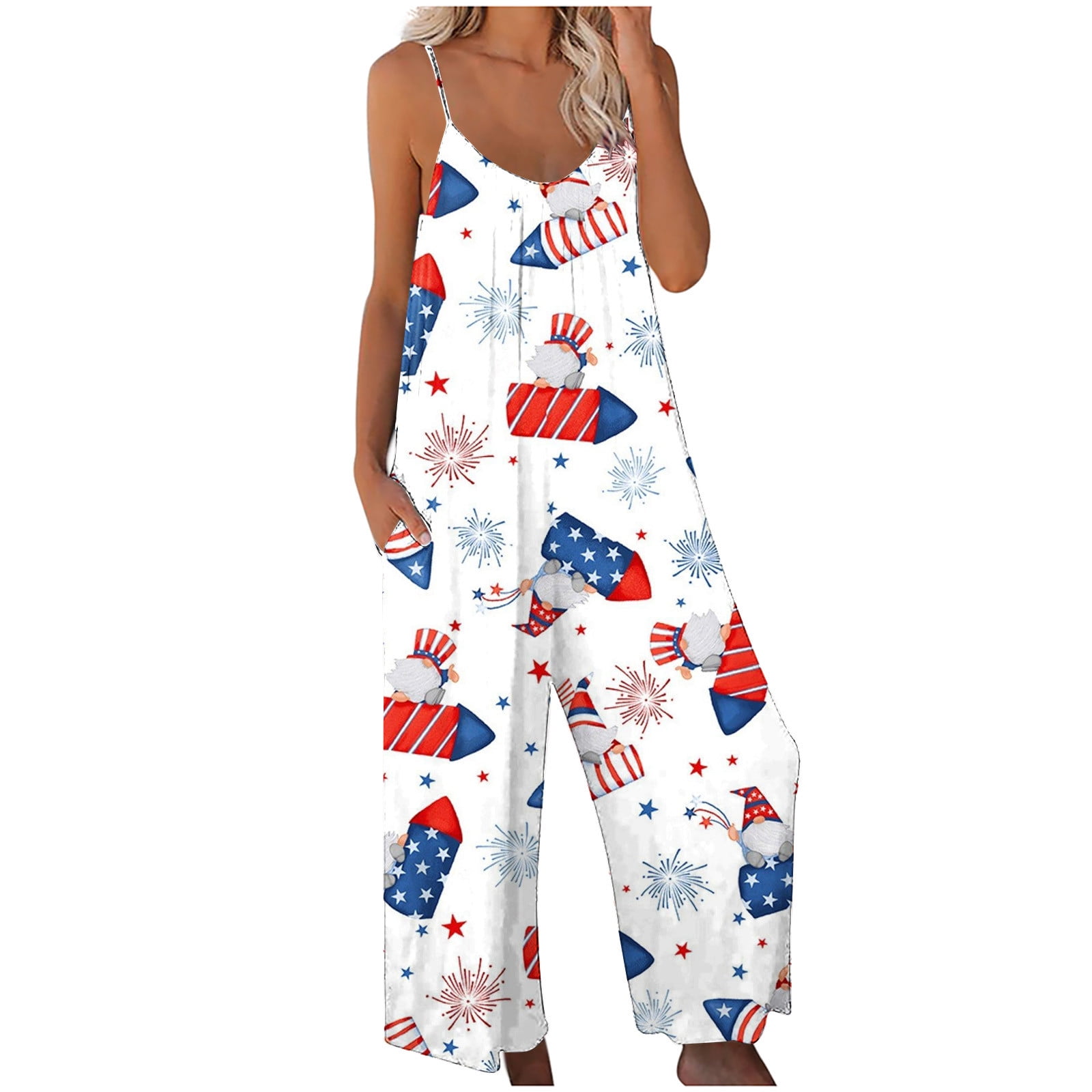 QATAINLAV 4th of July Romper for Women 2024 Spaghetti Strap American ...