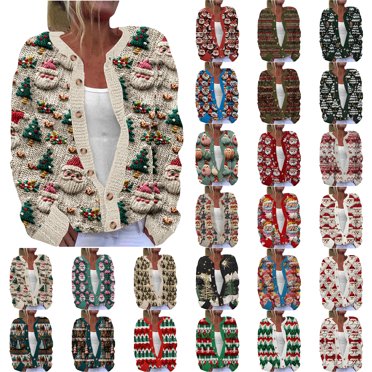 bnaln Christmas Cardigans for Women Cute Funny Xmas Shirts Lightweight ...
