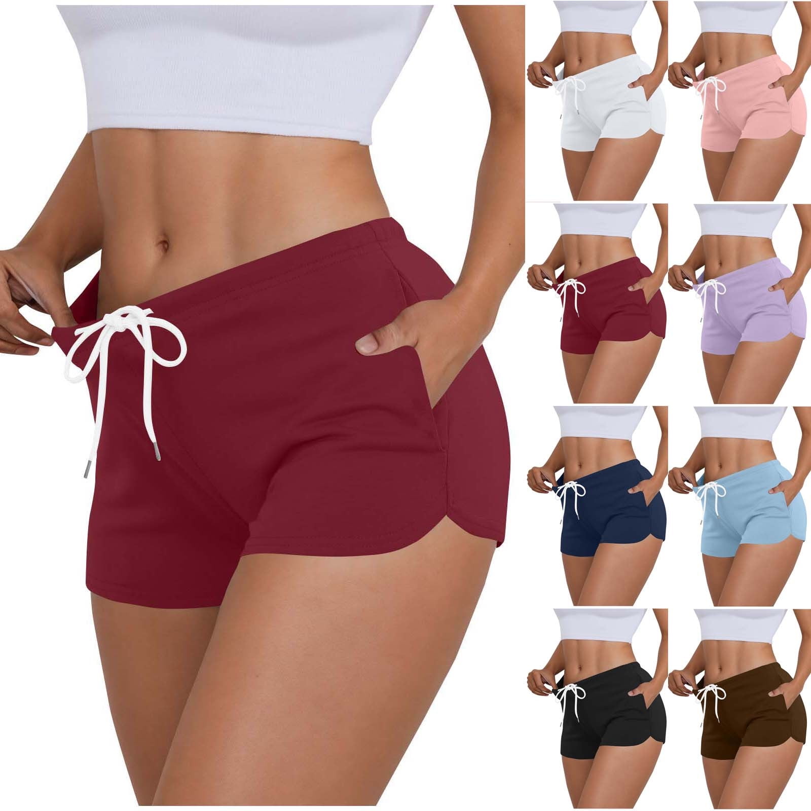 QATAINLAV Athletic Shorts for Women Yoga Workout Low Rise Drawstring Sweat Shorts Casual ...