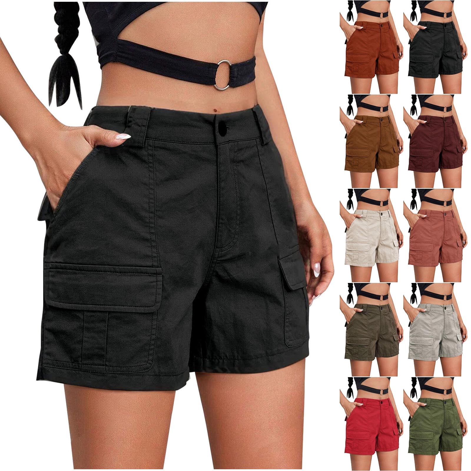 QATAINLAV Bermuda Cargo Shorts for Women Casual High Waist Workout ...