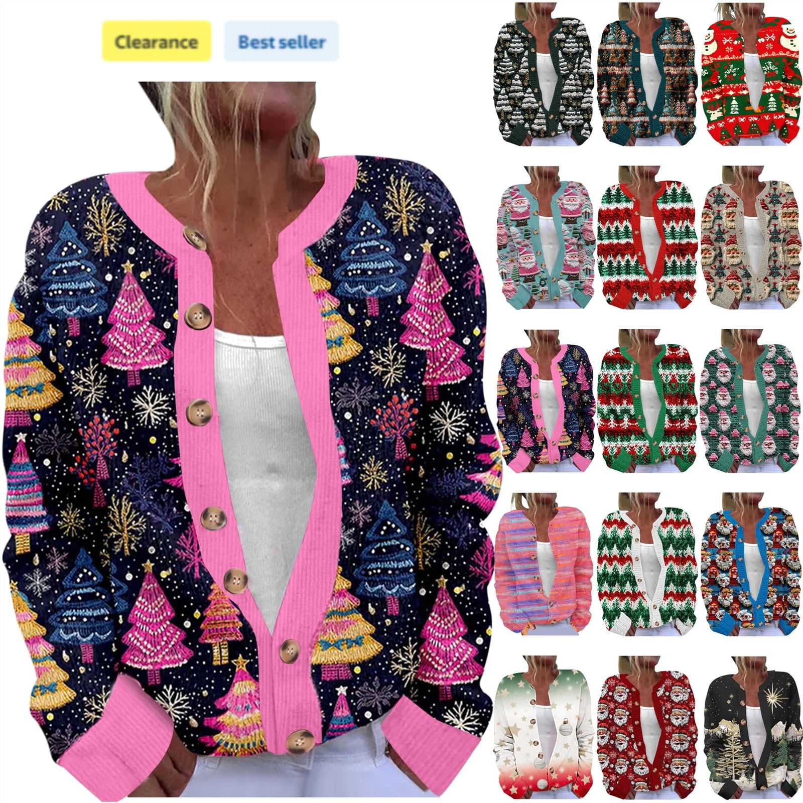 QATAINLAV Christmas Cardigan for Women Plus Size Button Down Open Front ...