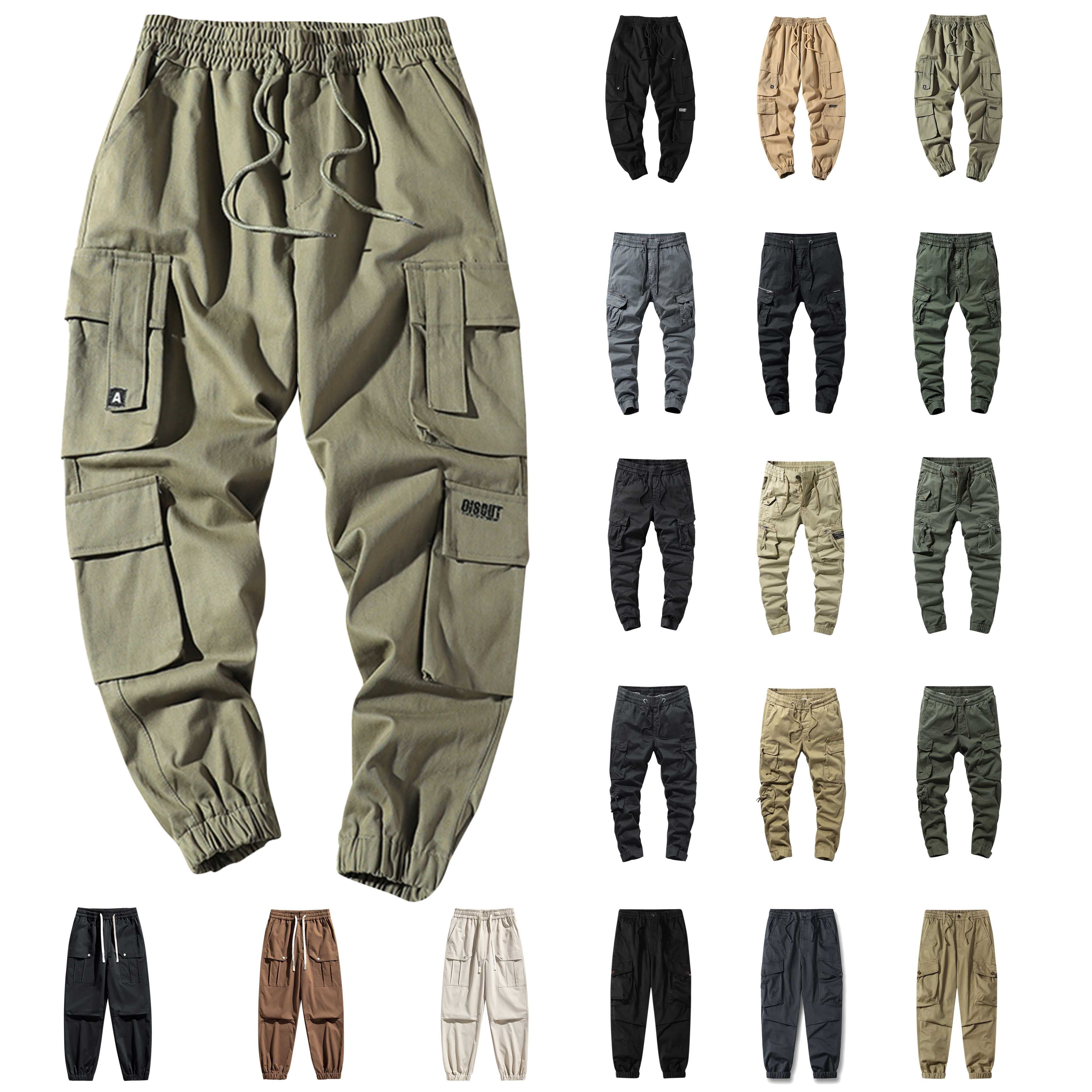 QATAINLAV Big and Tall Cargo Pants for Men Casual Drawstring Elastic Waist Work Trousers Solid ...