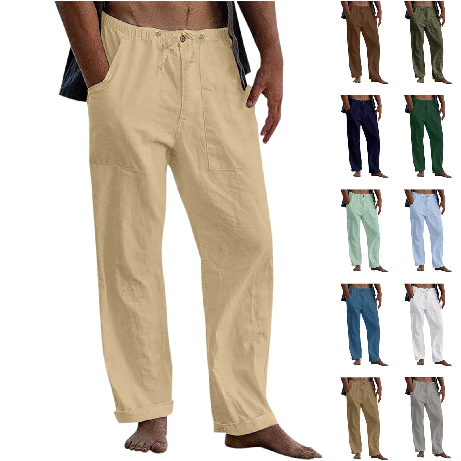 QATAINLAV Big and Tall Linen Pants for Men with Pockets Summer Casual ...