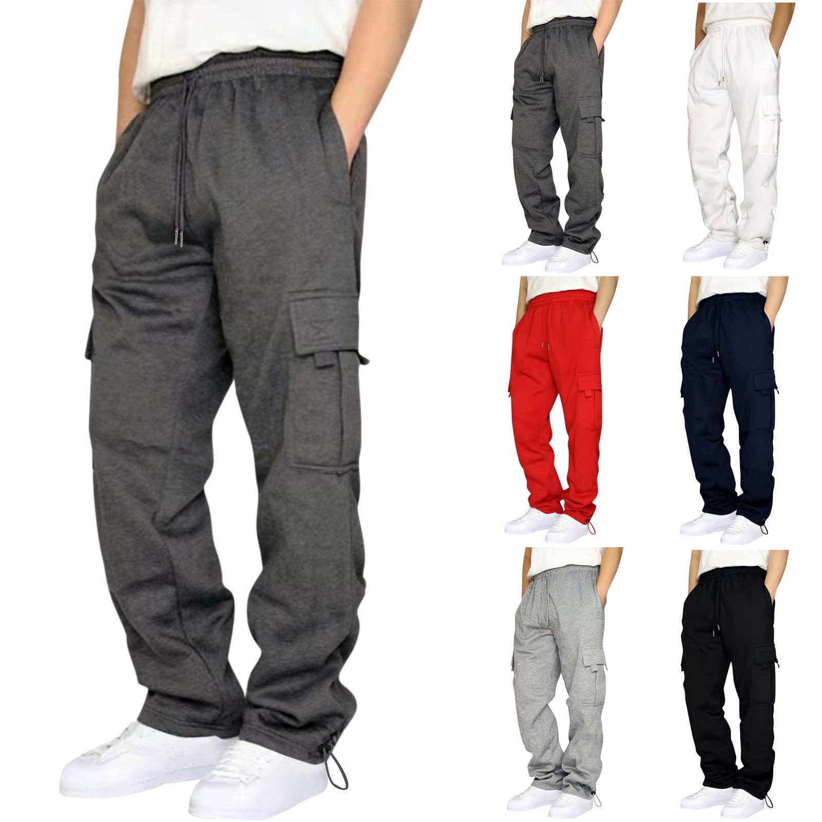 QATAINLAV Big and Tall Men's Cargo Pants with Multi Pockets Casual Drawstring Elastic Waist ...