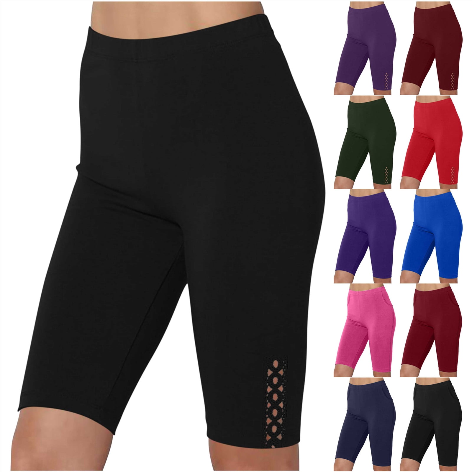 QATAINLAV Biker Shorts for Women High Waist Yoga Shorts with Pockets Knee Length Stretch Tummy ...