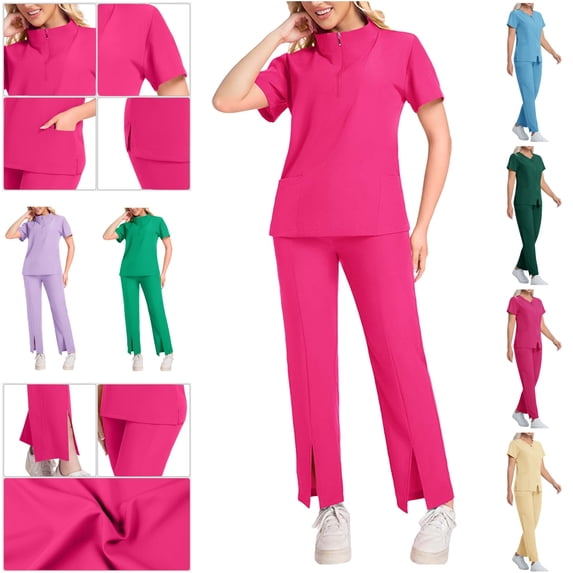 QATAINLAV Black Scrub Sets for Woman Short Sleeve Mock Neck Tops with ...