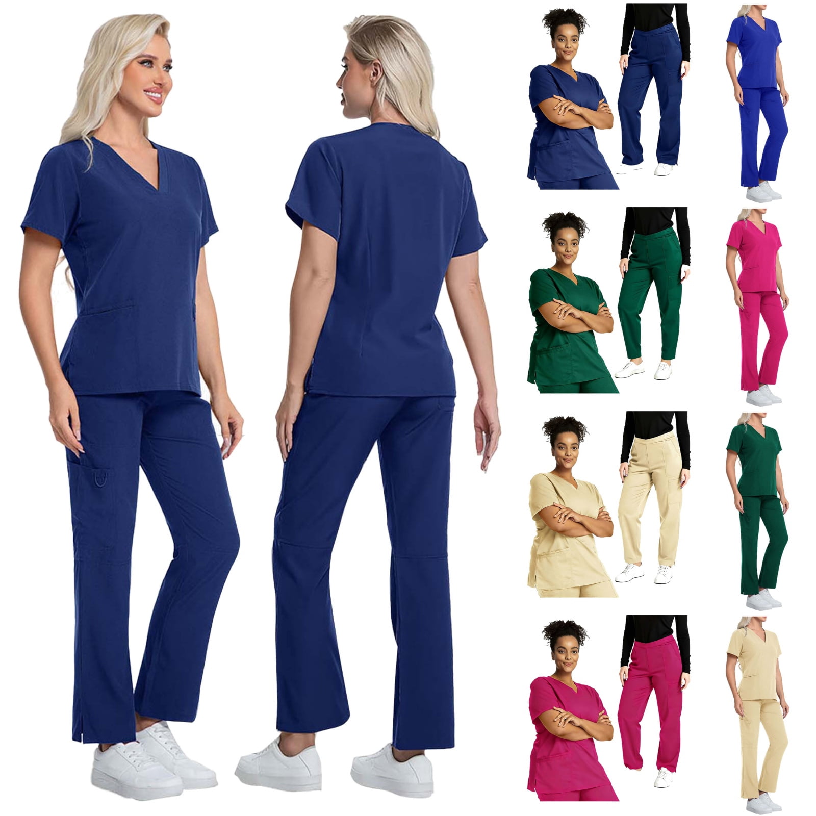 QATAINLAV Blue Scrubs for Women Set Medical Uniform V-Neck Top ...
