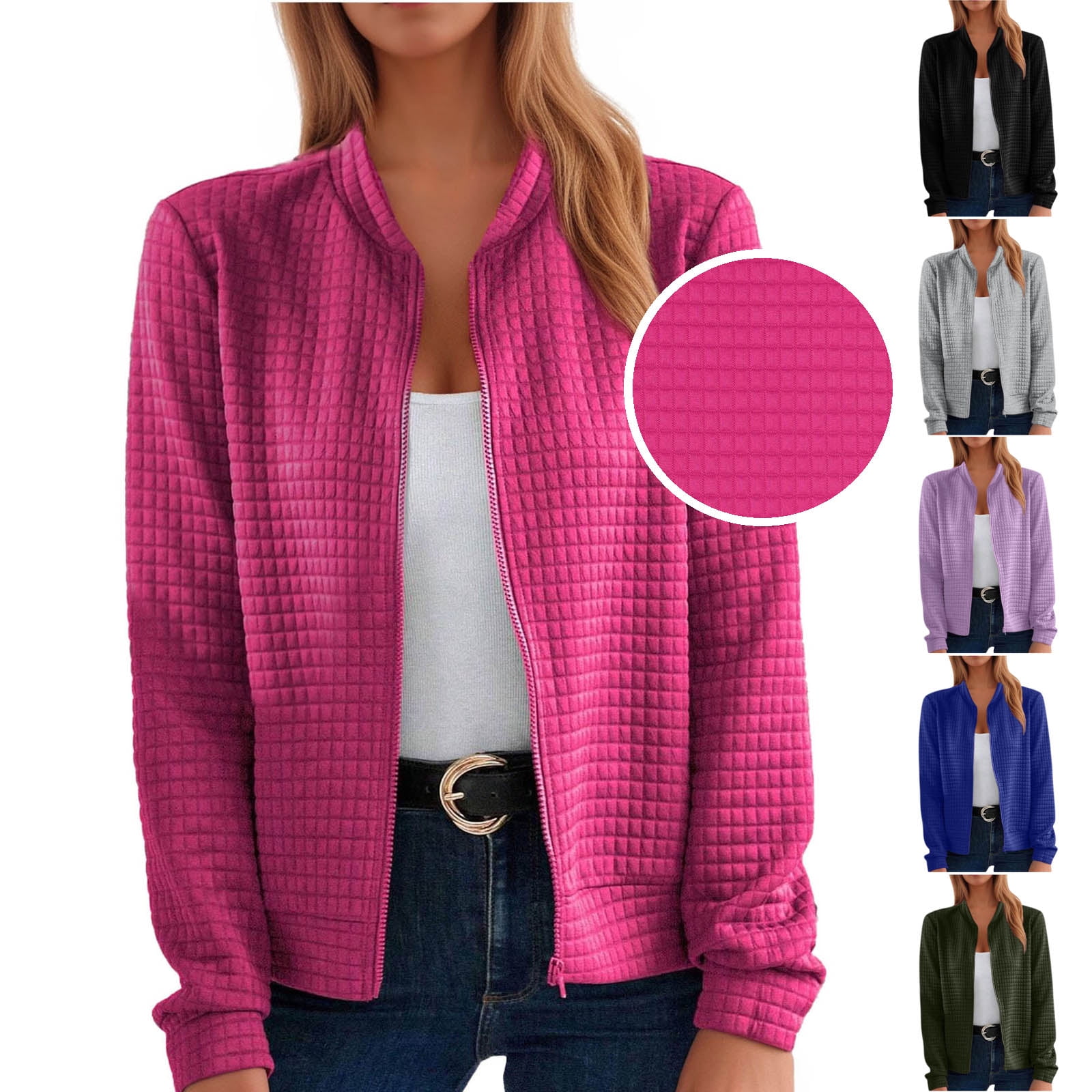 QATAINLAV Bomber Jackets for Women Zip Up Long Sleeve Sweatshirt Jacket ...