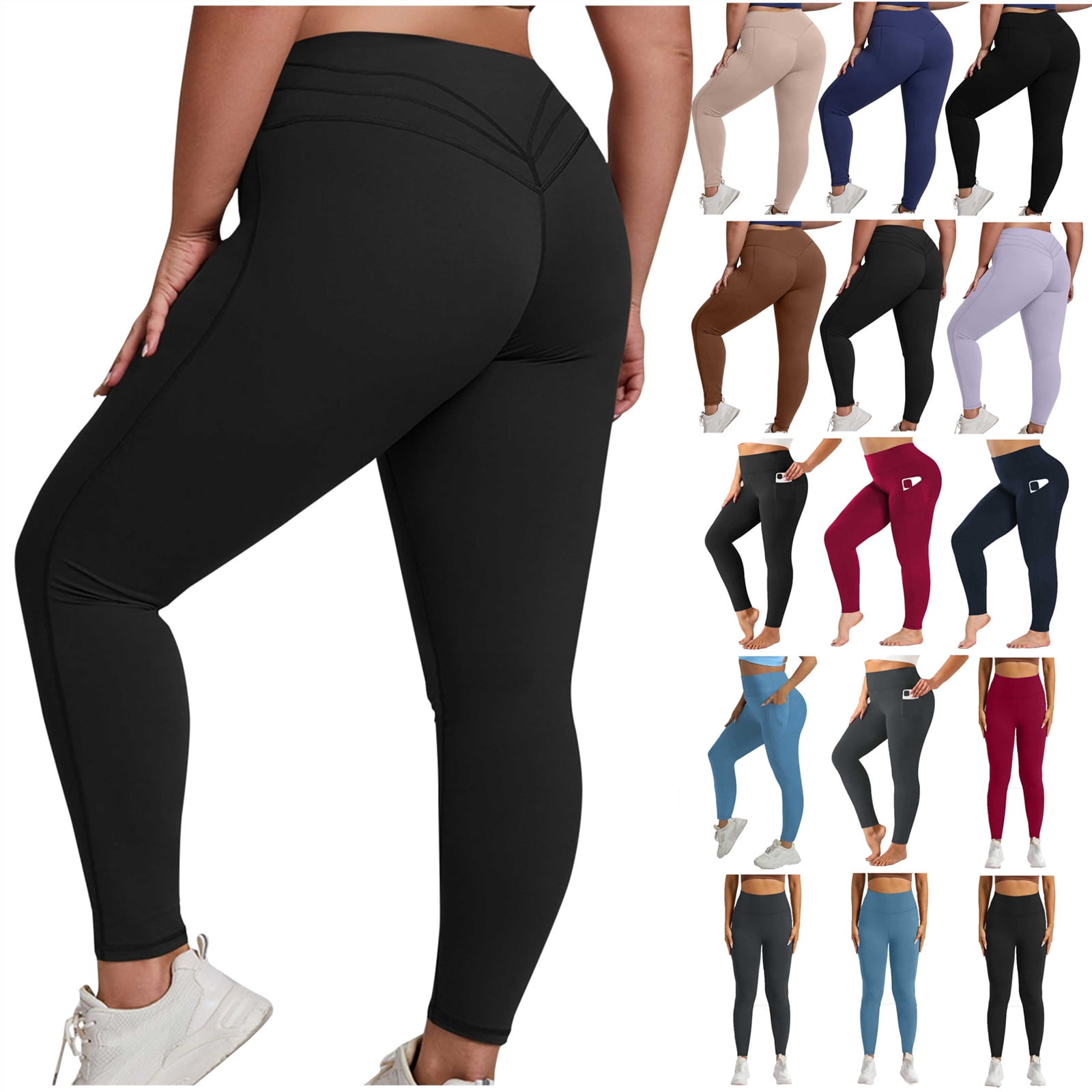 QATAINLAV Butt Scrunch Workout Leggings with Pockets for Women Plus Size Seamless Sports Gym ...