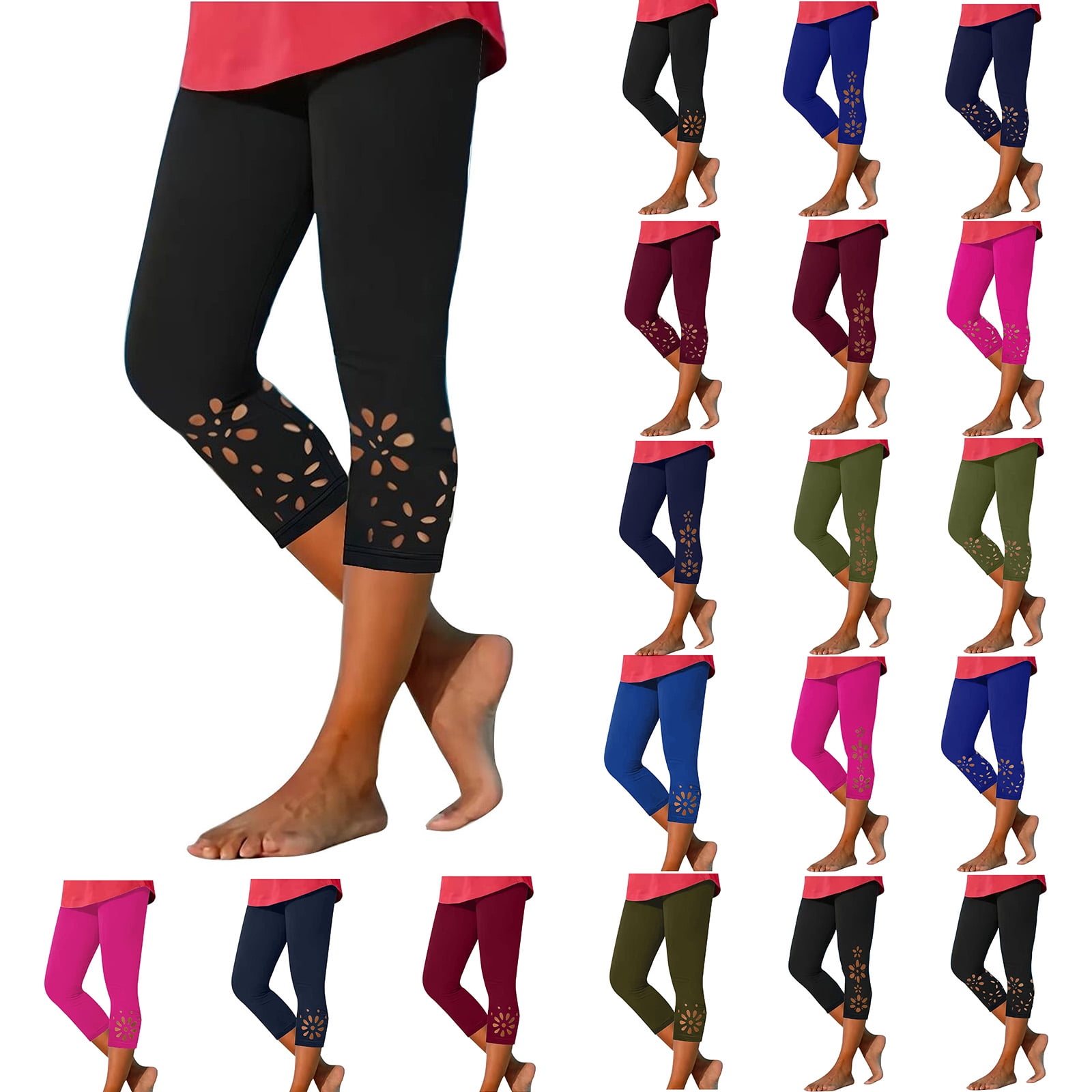 QATAINLAV Capri Leggings for Women 2025 Summer Stretchy High Waisted Bottom Cropped Trouses ...