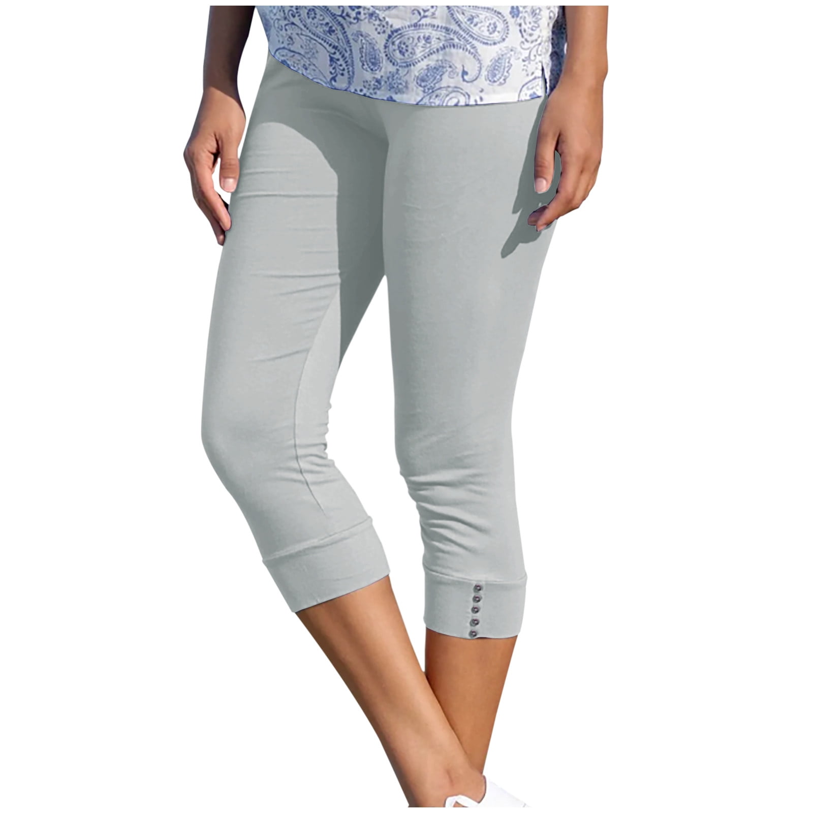 Qatainlav Capri Leggings For Women Summer Casual Button Yoga Pants