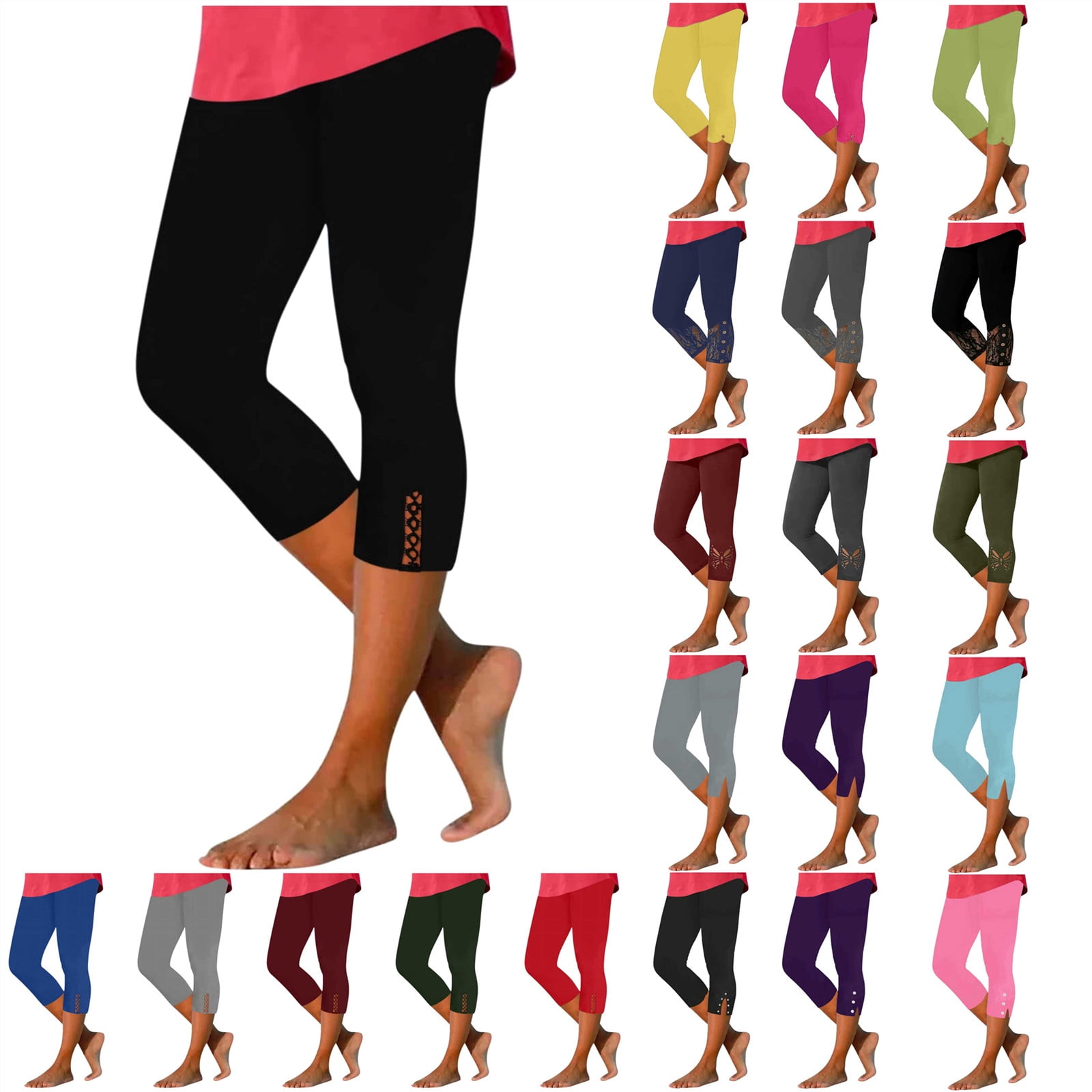 QATAINLAV Capri Leggings for Women Tummy Control Knee Length Cropped Bottom Summer Stretch High ...