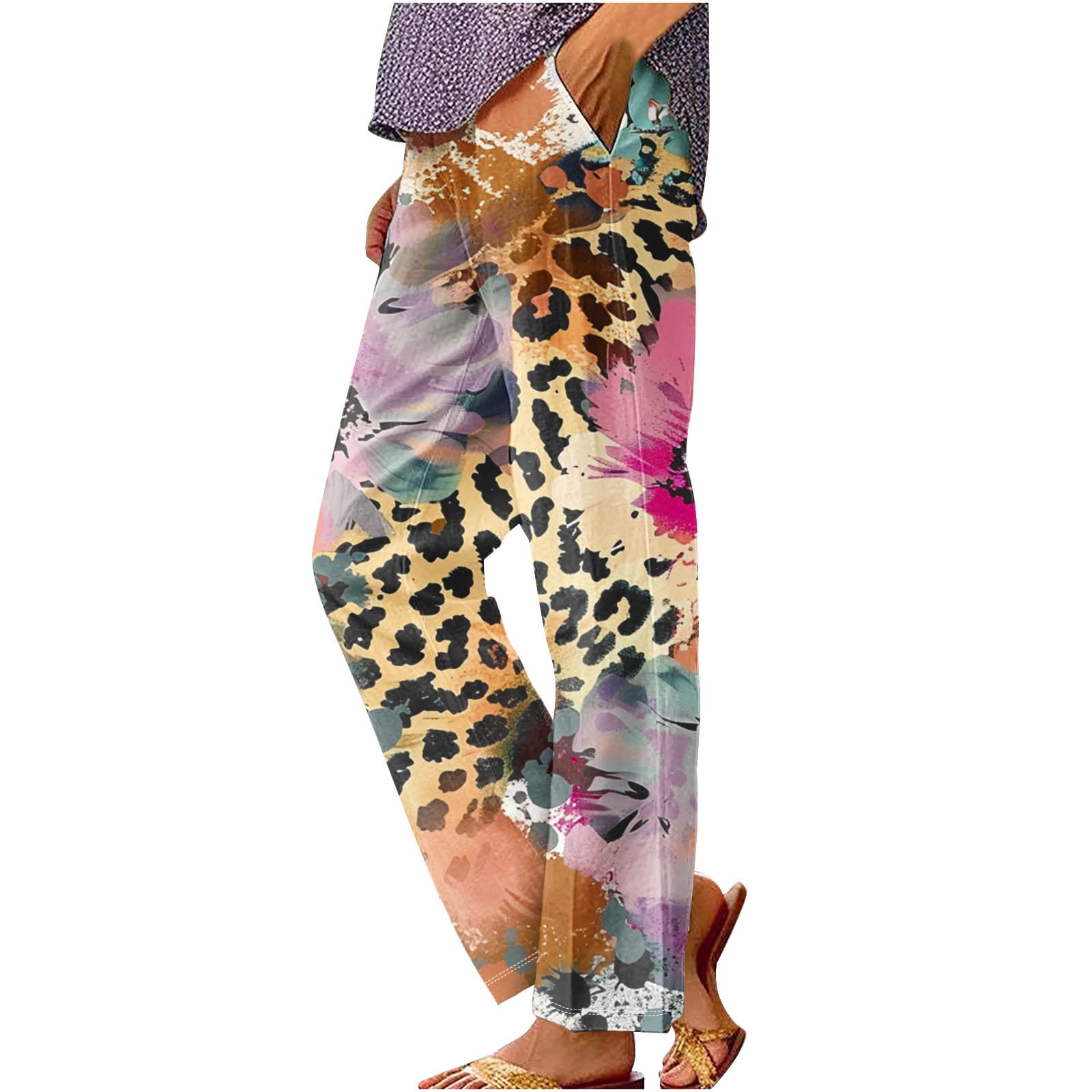 QATAINLAV Capri Pants for Women 2024 Fashion Leopard Print Straight Leg ...