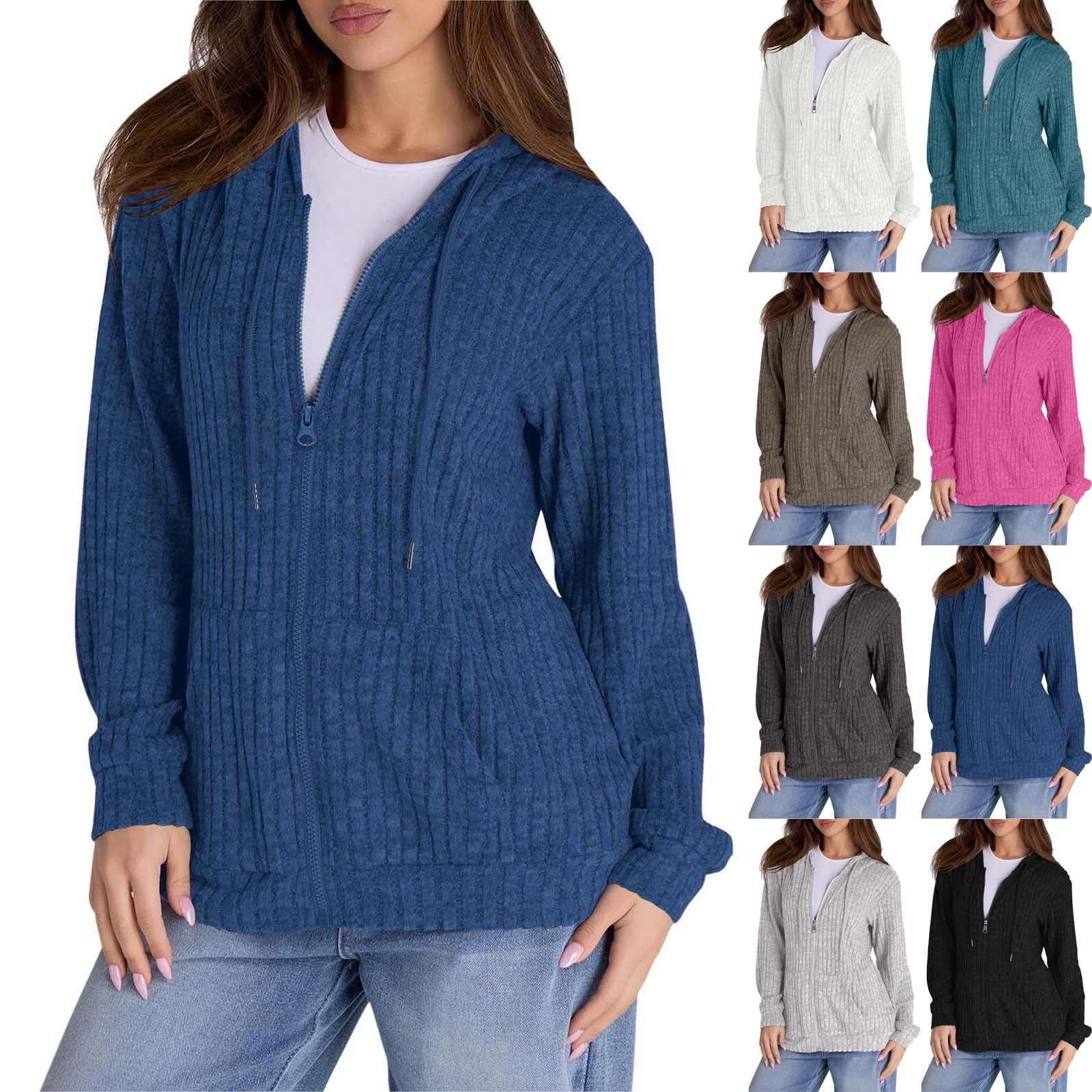 QATAINLAV Cardigan Sweaters for Women Ribbed Knit Zip Up Hoodies Lightweight Casual Long Sleeve ...