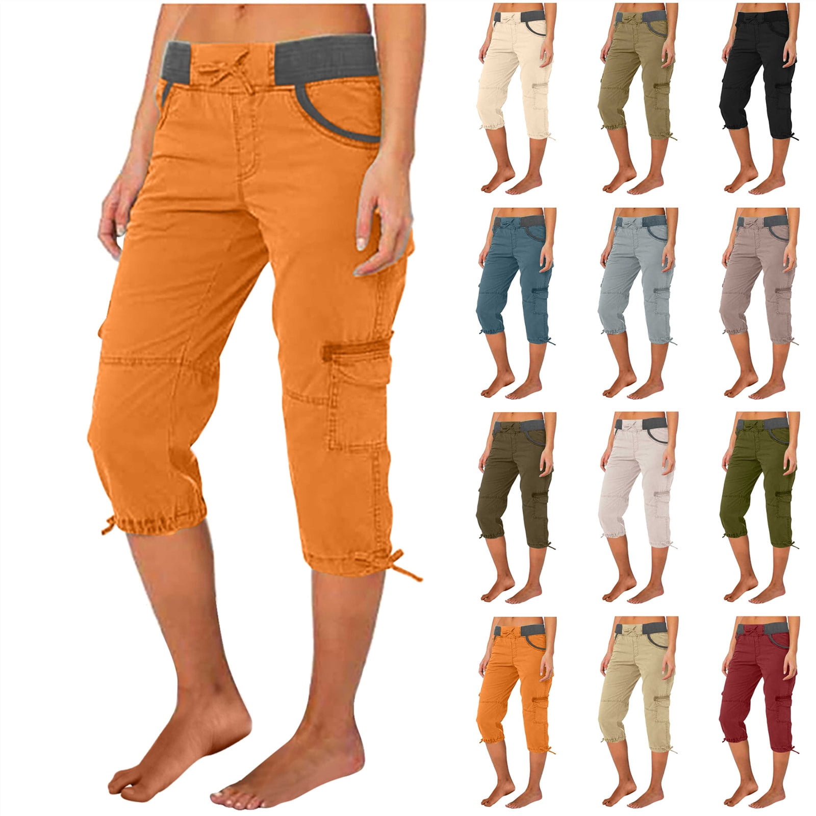 QATAINLAV Cargo Capri Pants for Women Casual Tie Knot Adjustable Bottom ...