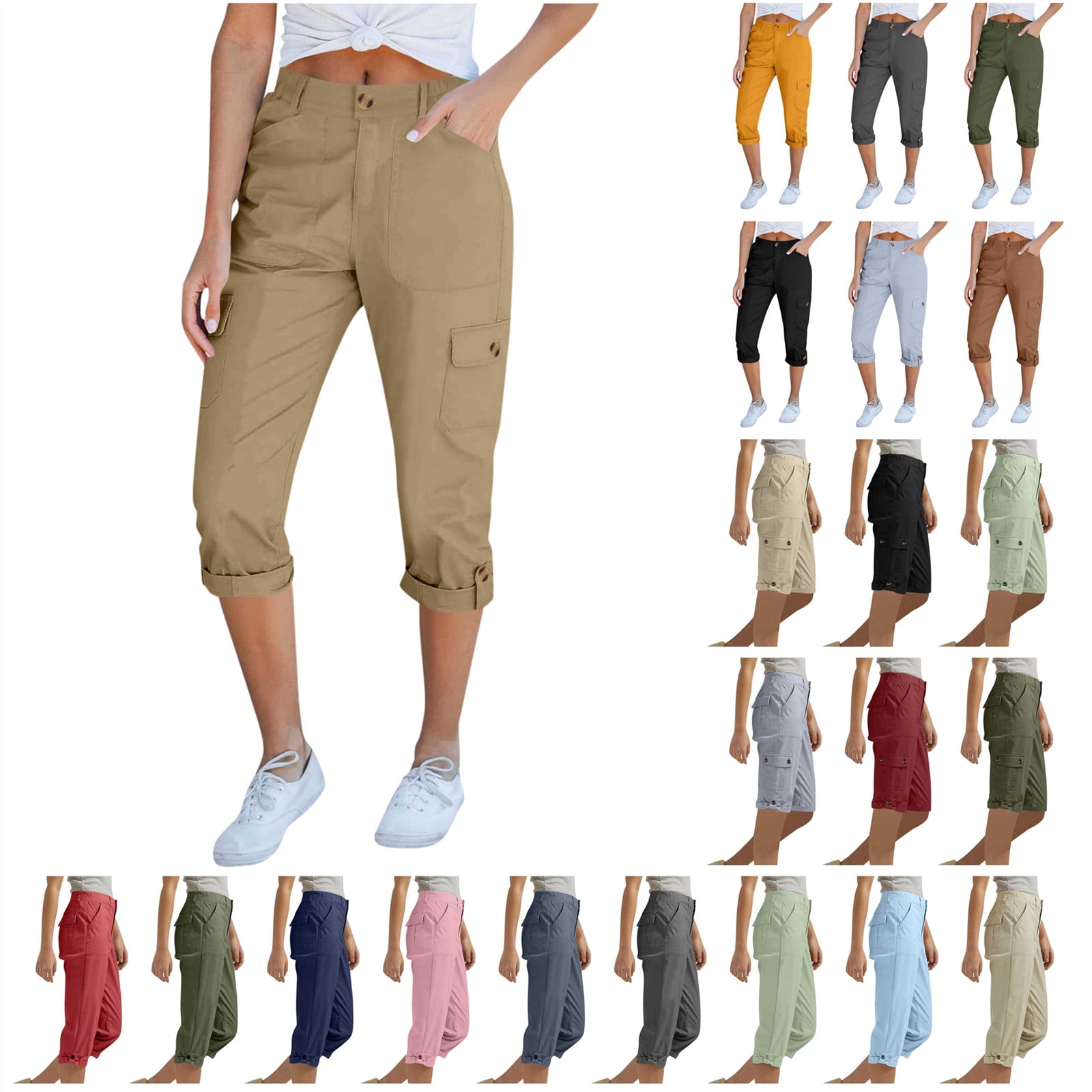 QATAINLAV Cargo Capri Pants for Women High Waisted Relaxed Fit Casual ...
