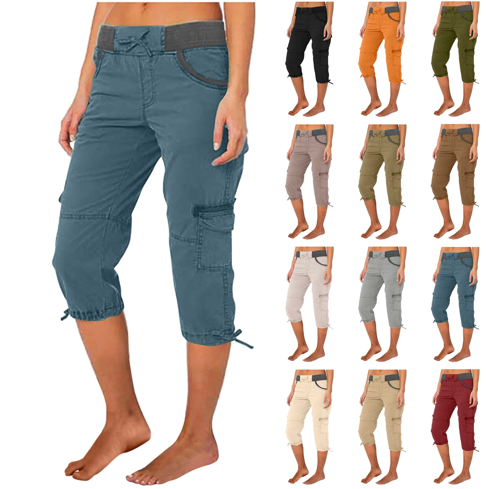 QATAINLAV Cargo Capris for Women Cotton Mid Rise Lightweight Capri ...