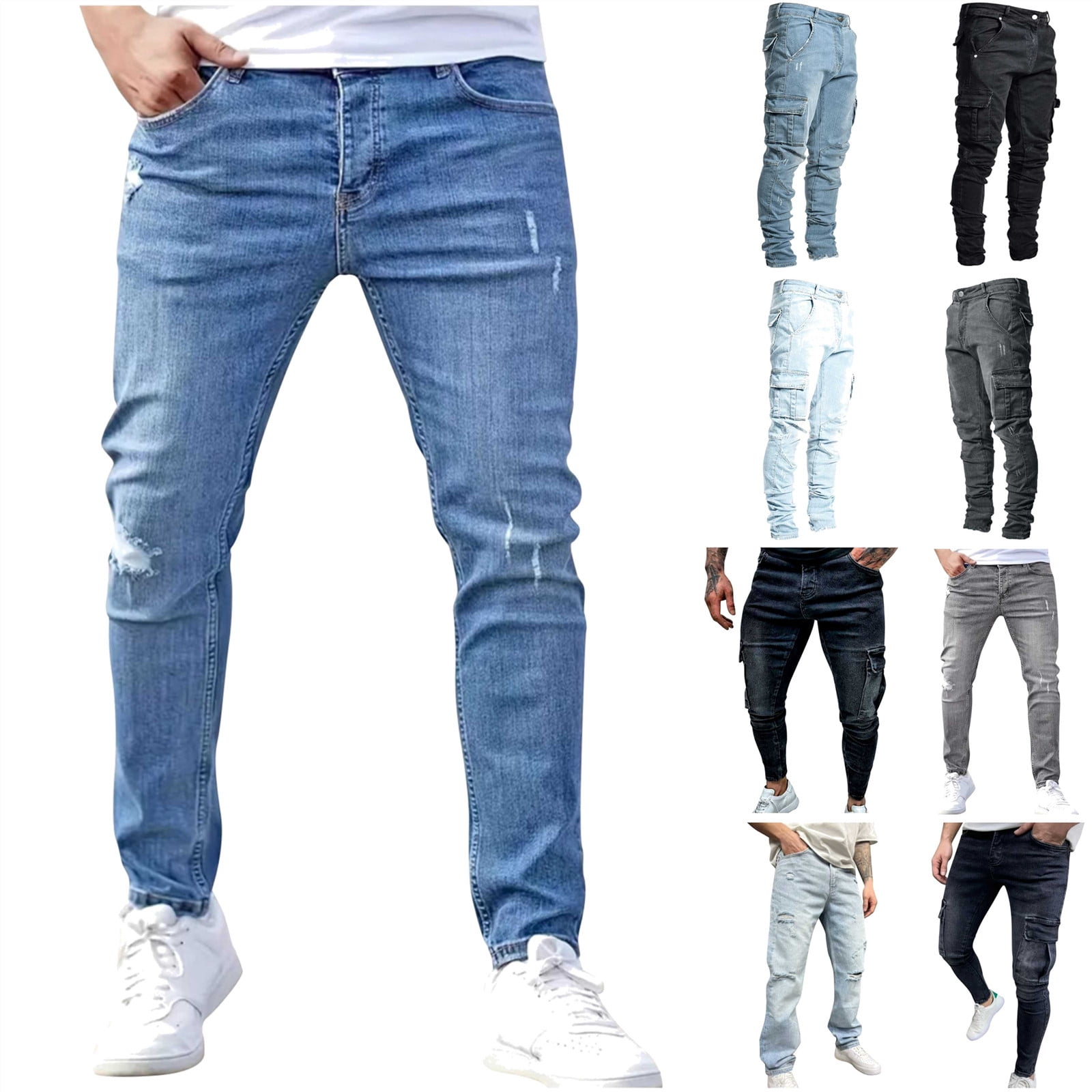 QATAINLAV Cargo Jeans for Men Big and Tall, Slim Fit Skinny Jean Pants ...