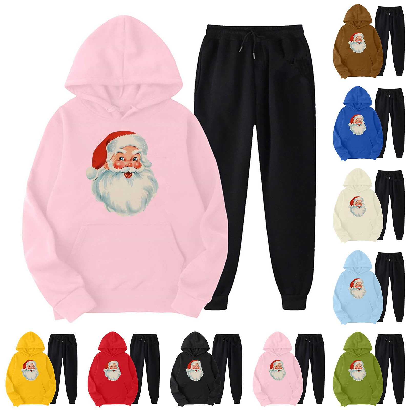 BiZtdJrK Christmas Sweatsuits Women 2 Piece Outfits Santa Claus Print ...
