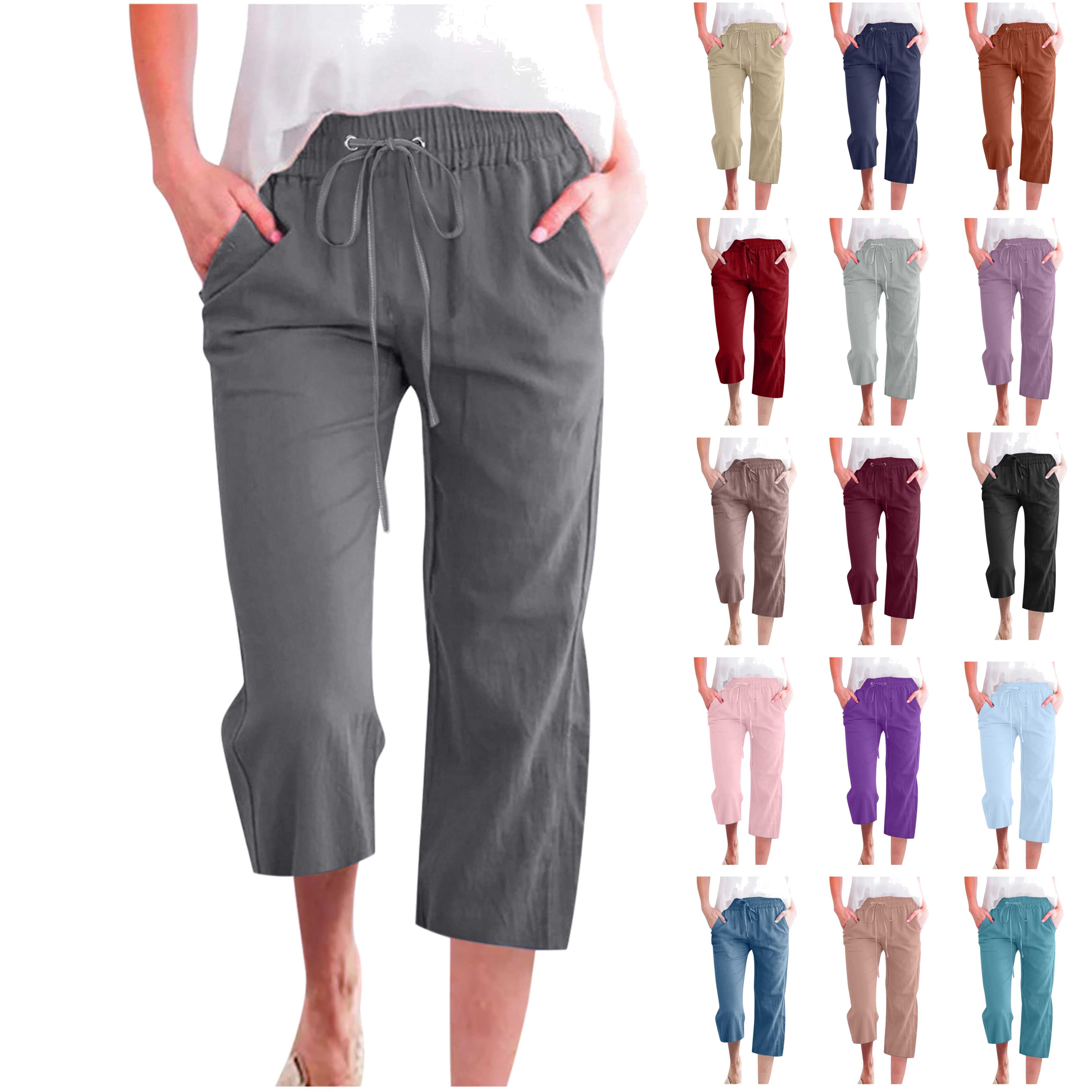 QATAINLAV Cotton Linen Capris for Women Loose Fit Cropped Trousers ...