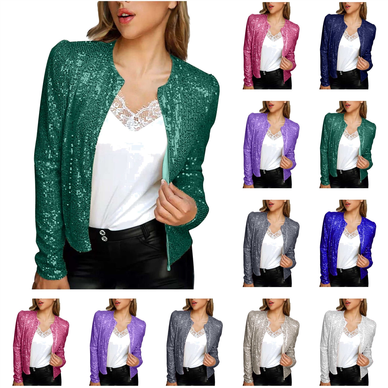 QATAINLAV Glitter Sequin Cardigans for Women Long Sleeve Open Front ...