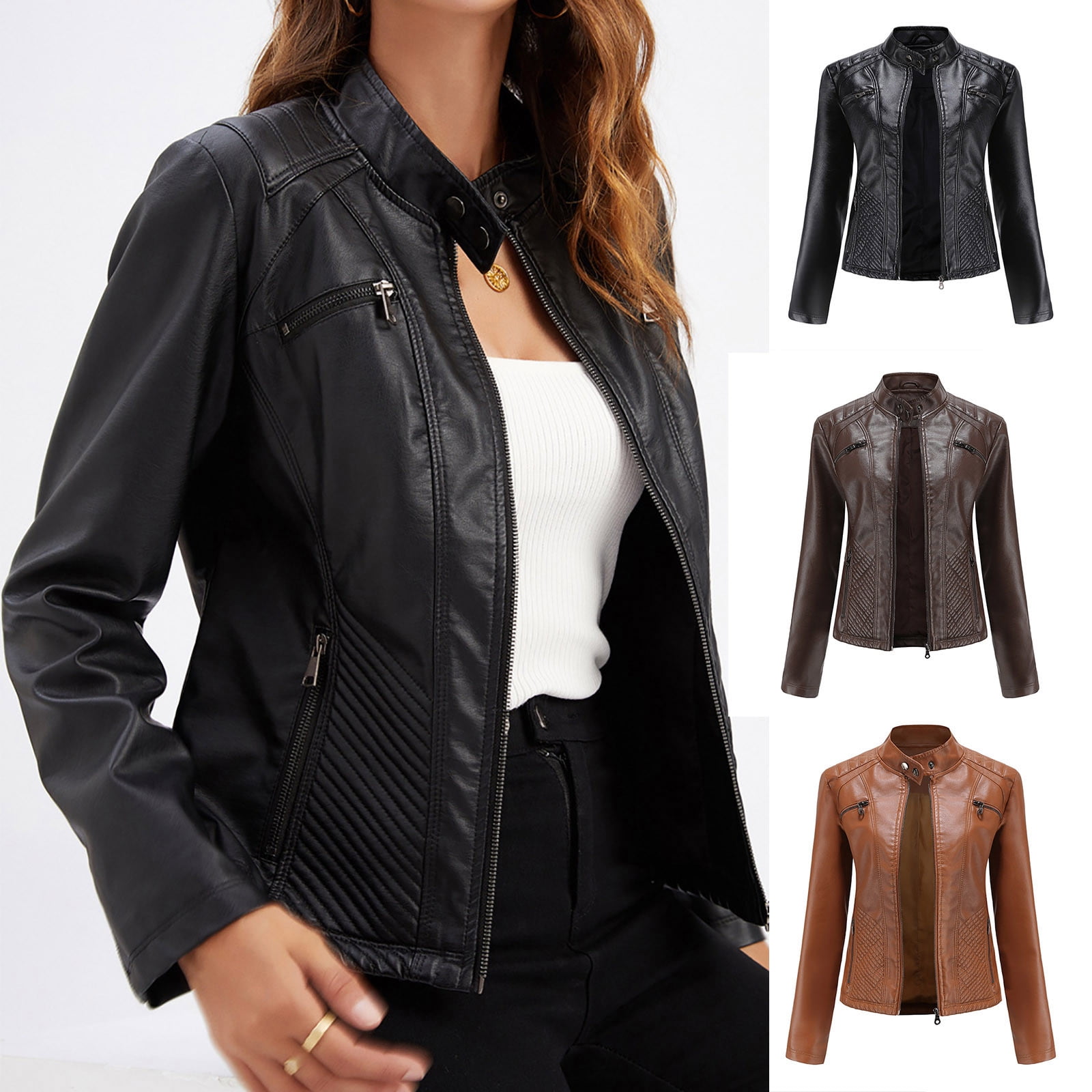 QATAINLAV Faux Leather Jacket for Women Lightweight Zip Up Cropped ...
