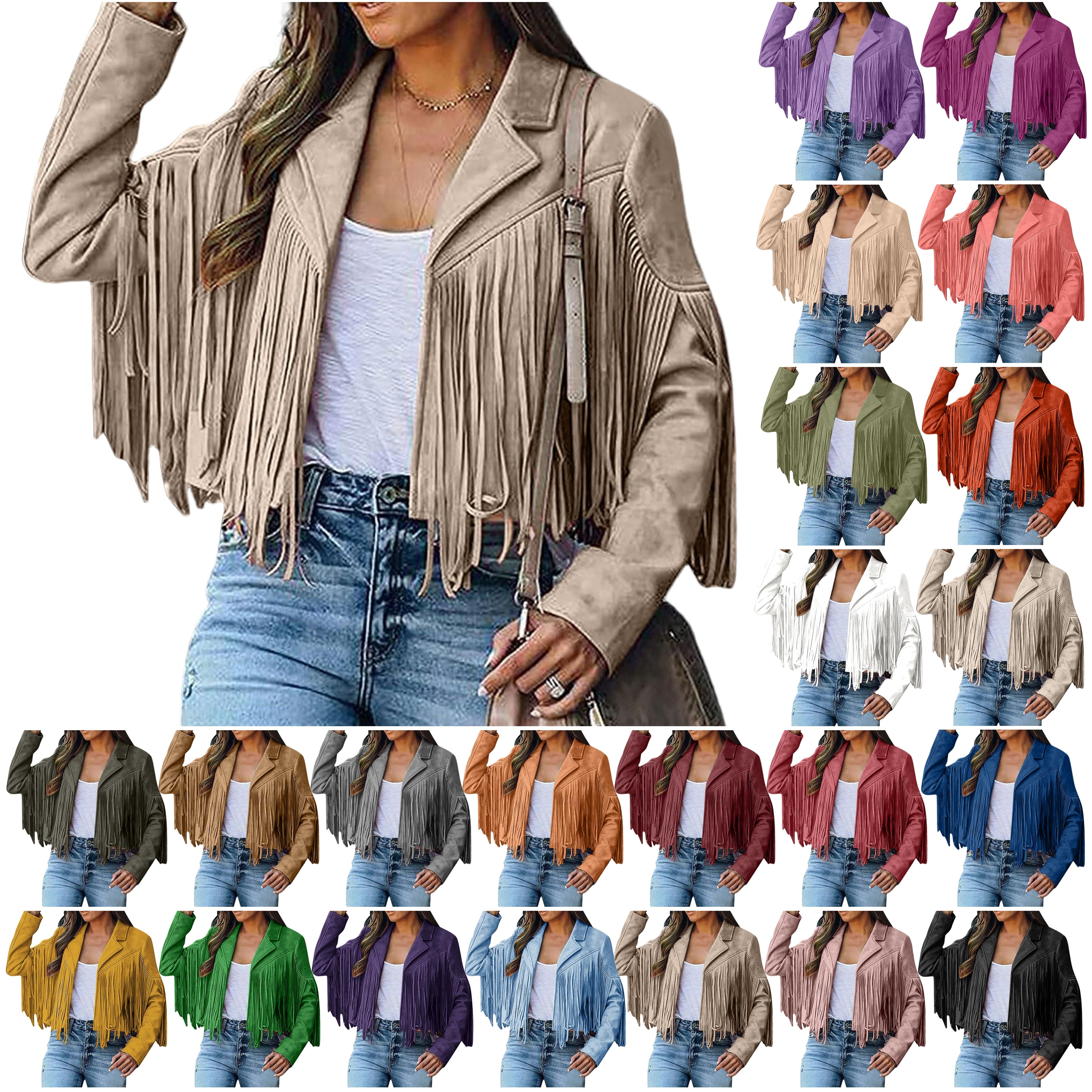 QATAINLAV Faux Leather Jacket Women Motorcycle Jacket Fringe Cropped ...