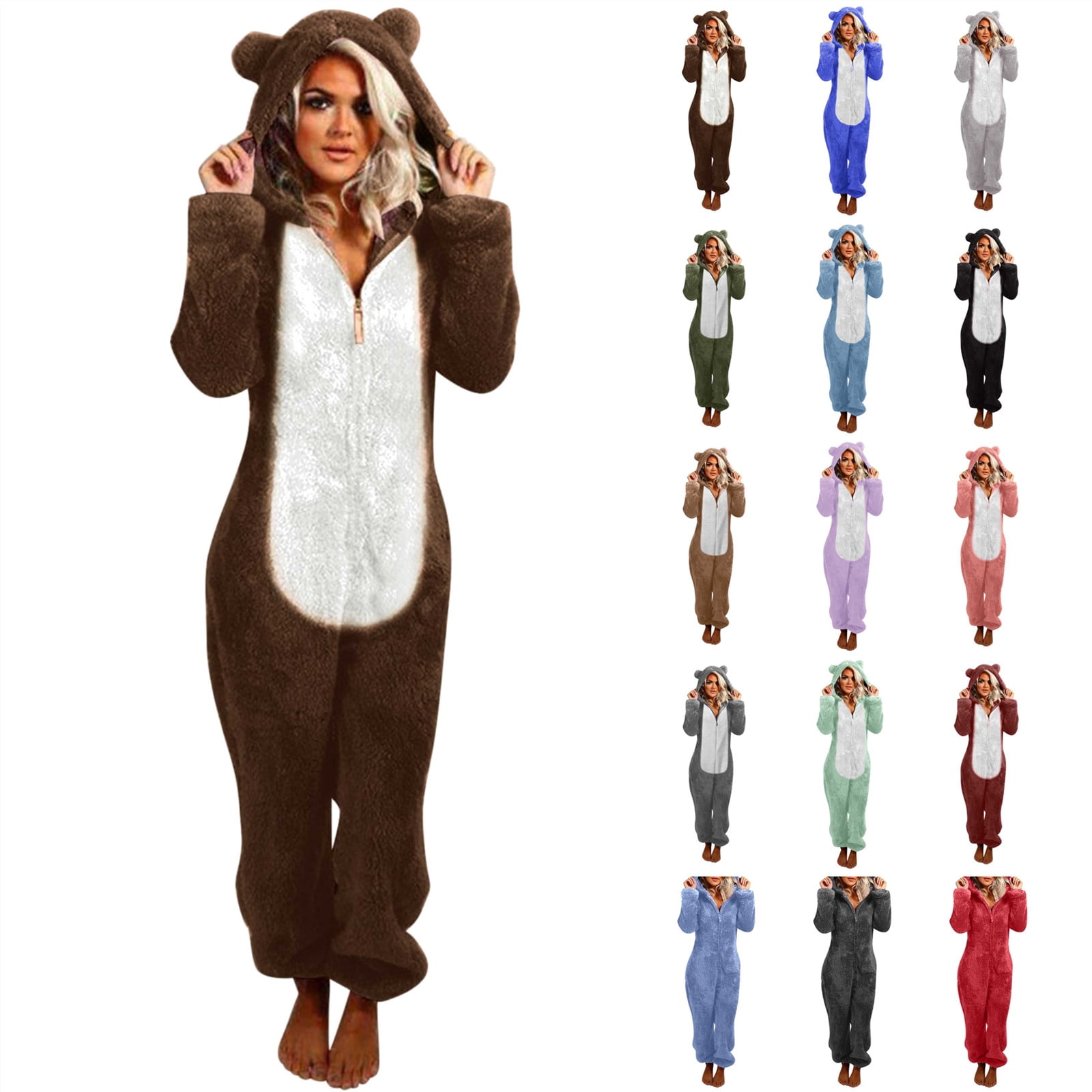 QATAINLAV Fleece One Piece Pajamas for Women Front Zip Up Cat Ears ...