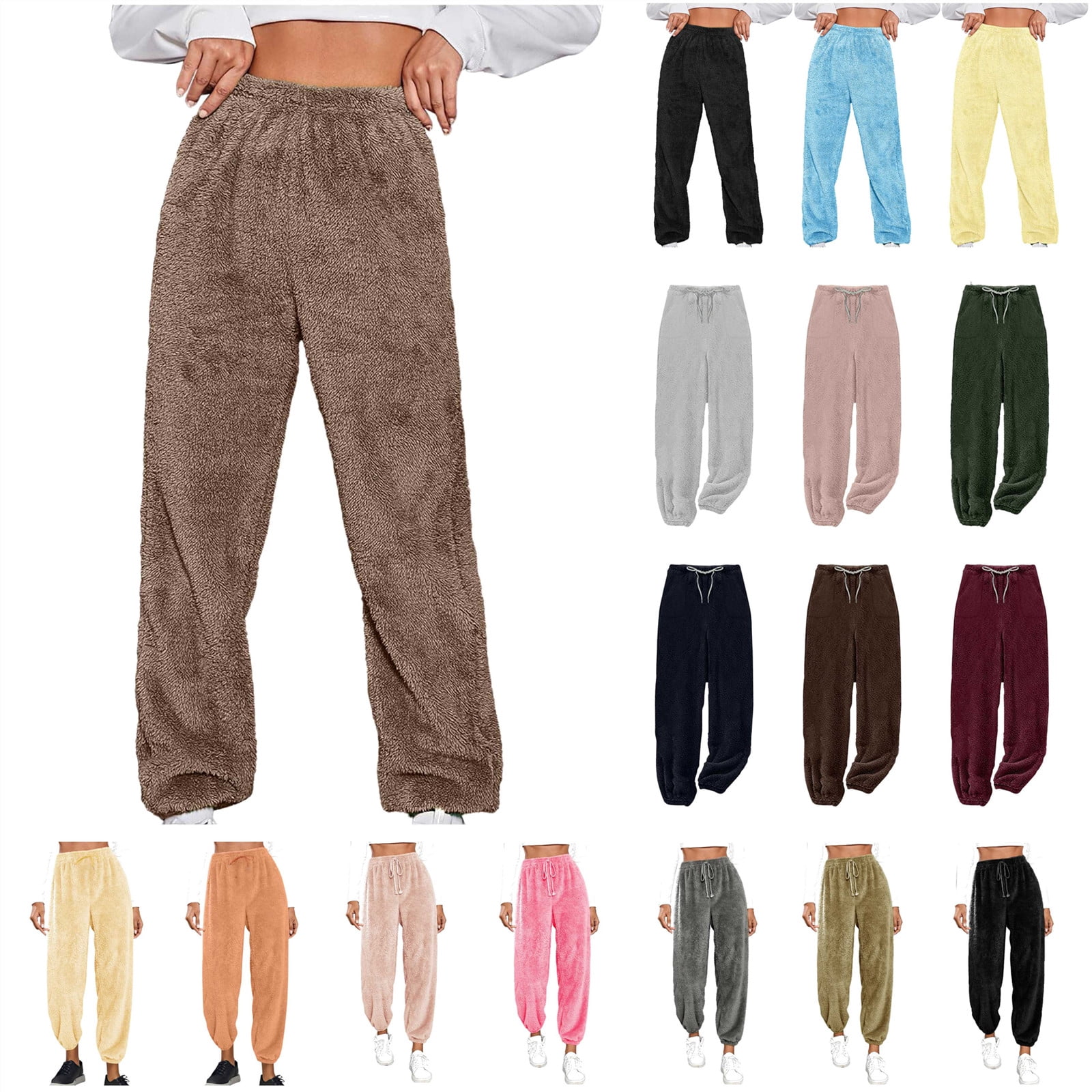 QATAINLAV Womens Fuzzy Fleece Lounge Trousers Fluffy Warm Winter Pajama ...