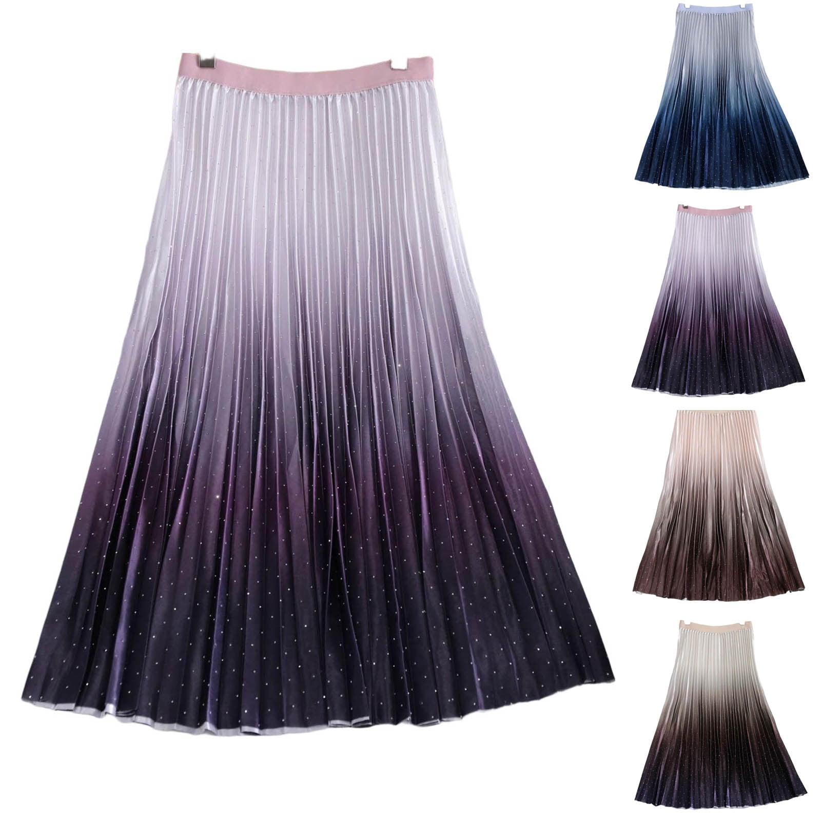 QATAINLAV Gradient Color Skirt for Women Elegant High Waist Pleated A ...