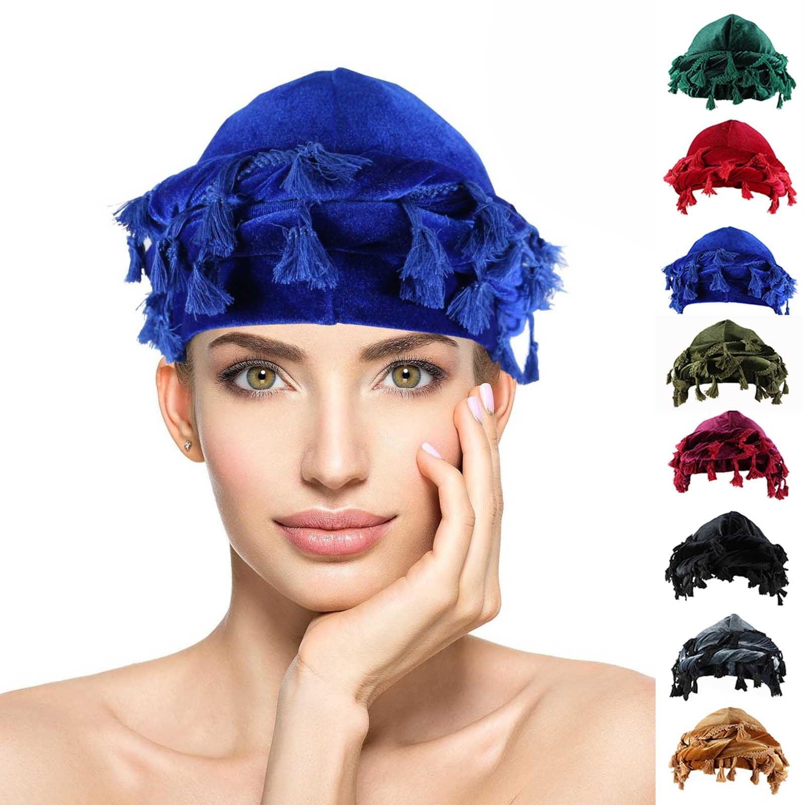 QATAINLAV Green Turban for Men Women Satin Lined Hats Vintage Tassel ...