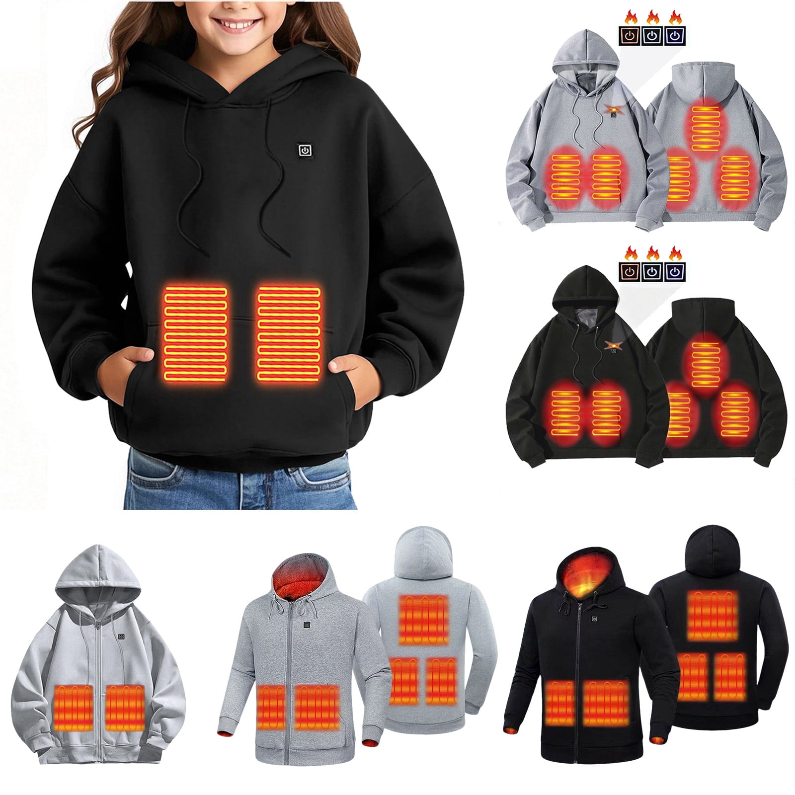 QATAINLAV Heated Hoodies Jackets for Boys Girls, Children Hooded Zip Up ...