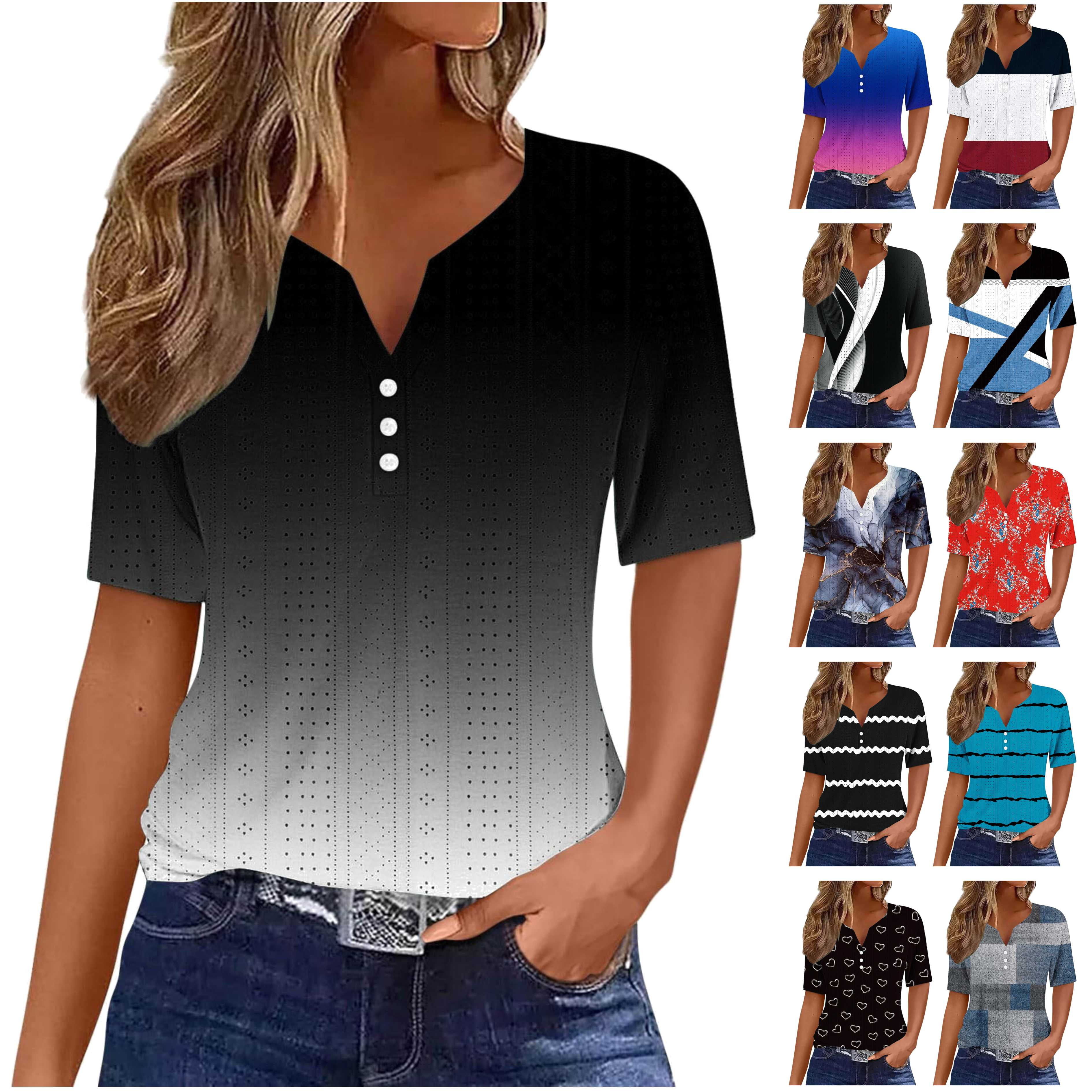 QATAINLAV Henley Shirts for Women, Women's Summer Casual Eyelet ...