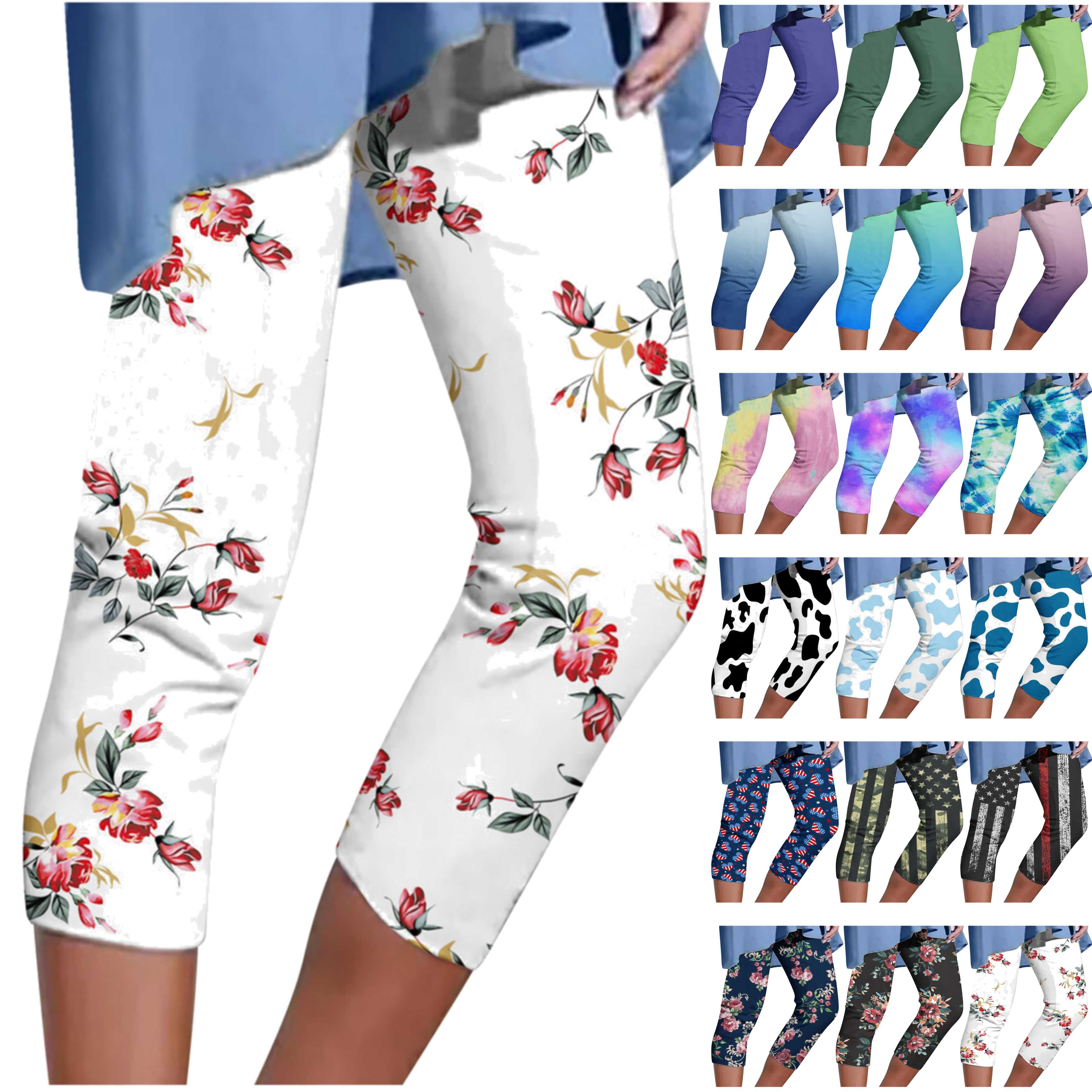 QATAINLAV High Waisted Capri Leggings for Women Trendy Print Yoga Pants Compression Fitness ...