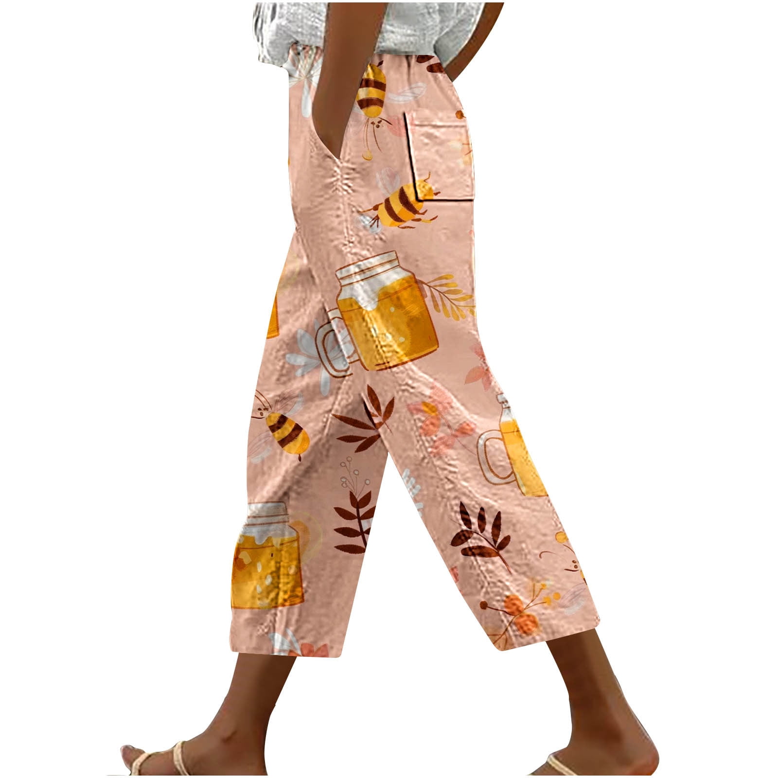 QATAINLAV Honeybee Festival Hippie Capri Pants for Women Summer Loose ...