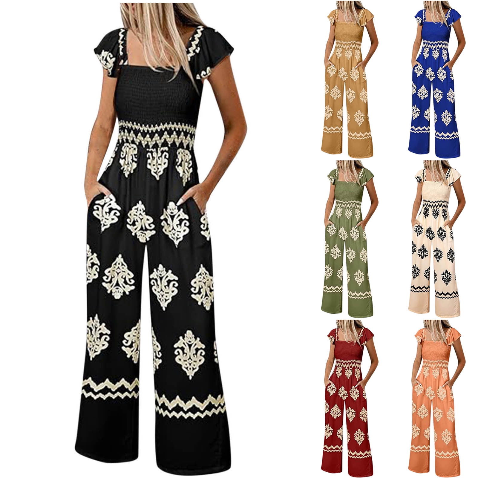 QATAINLAV Jumpsuits for Women 2025 One Piece Wide Leg Boho Rompers ...