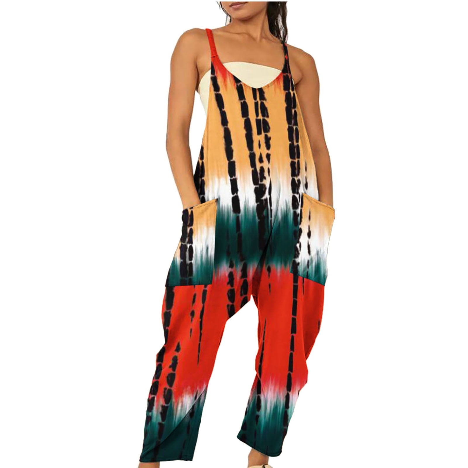 QATAINLAV Jumpsuits for Women, Boho Print Sleeveless Beach Rompers ...
