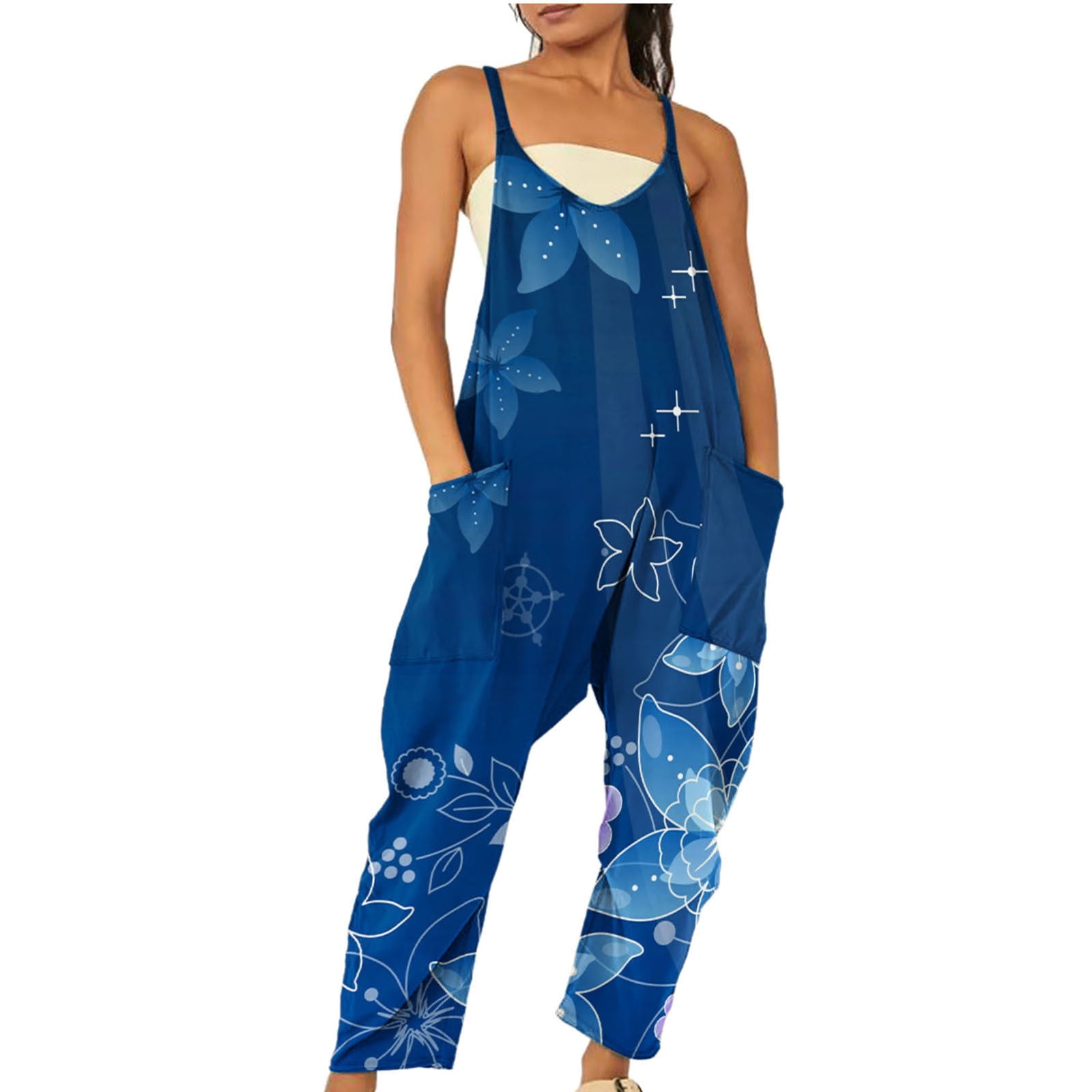 QATAINLAV Jumpsuits for Women, Boho Print Sleeveless Beach Rompers ...