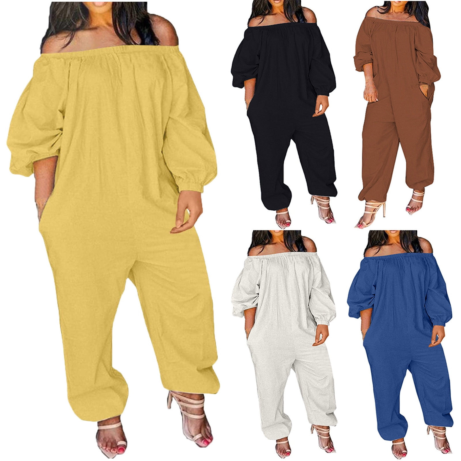 QATAINLAV Jumpsuits for Women Loose Fit Off Shoulder Overalls Solid ...
