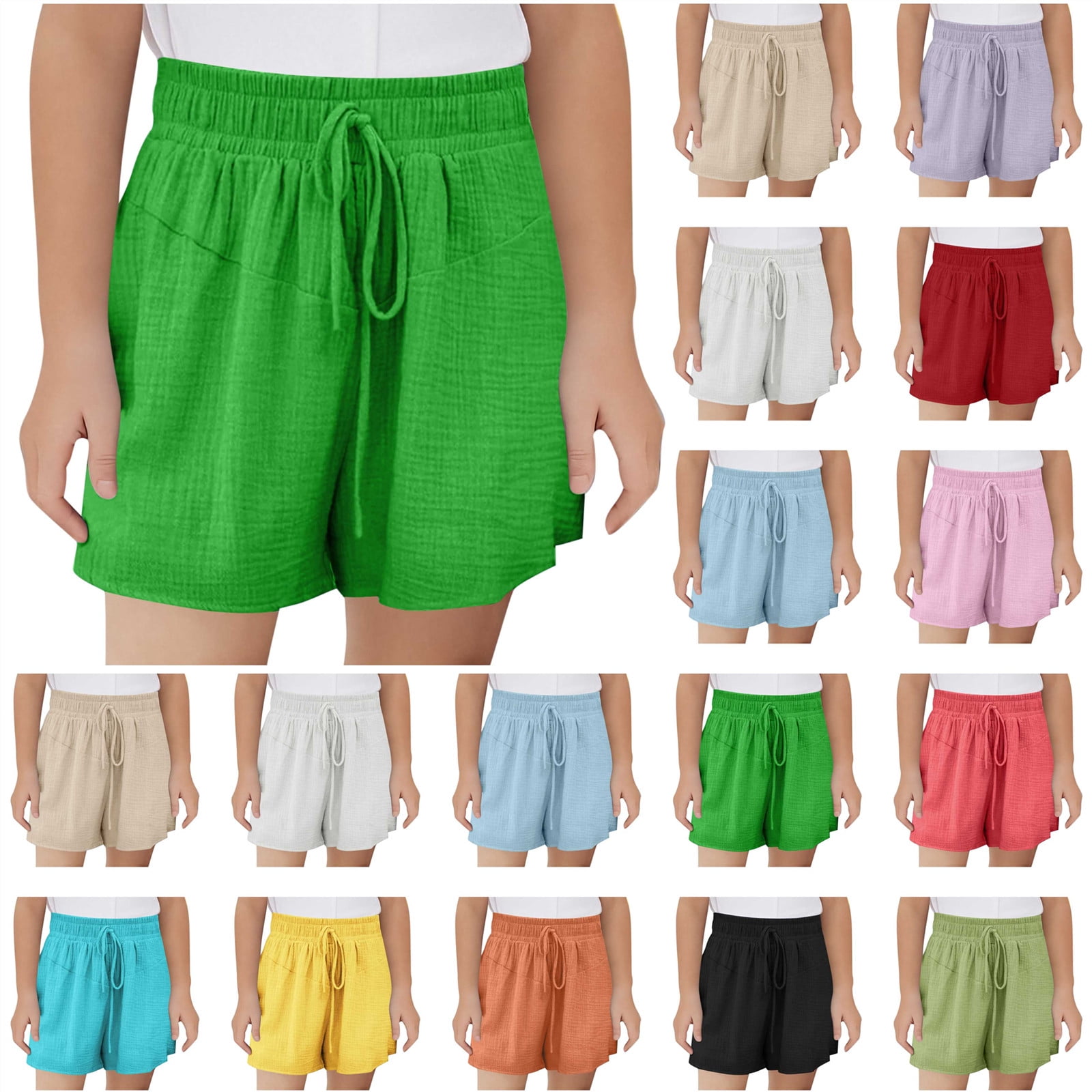 QATAINLAV Kids Casual Shorts Elastic Waist Drawstring Linen Beach Short ...