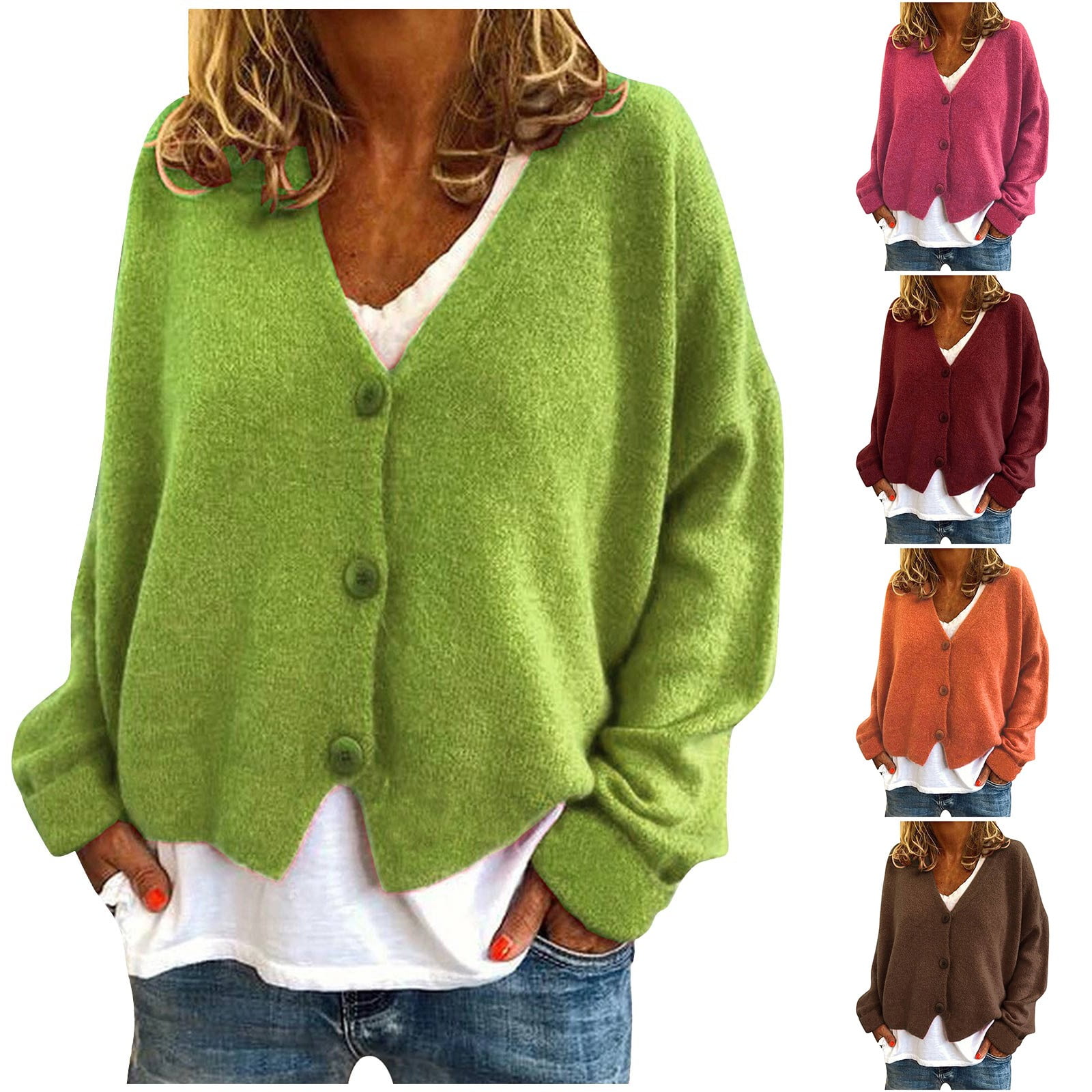 QATAINLAV Knit Cardigan Sweaters for Women Solid Color Long Sleeve Open ...