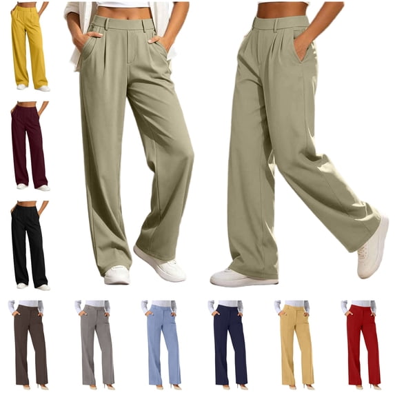 QATAINLAV Ladies High Waisted Office Work Slacks Loose Wide Leg Dress ...