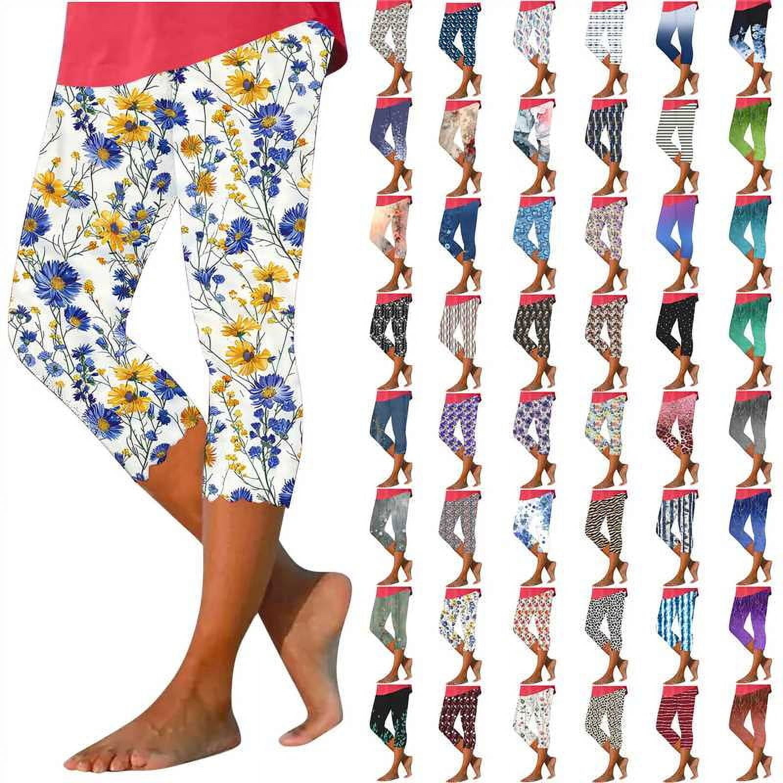 QATAINLAV Ladies Plus Size Capri Pants High Waisted Stretch Yoga Leggings Gym Workout Running ...