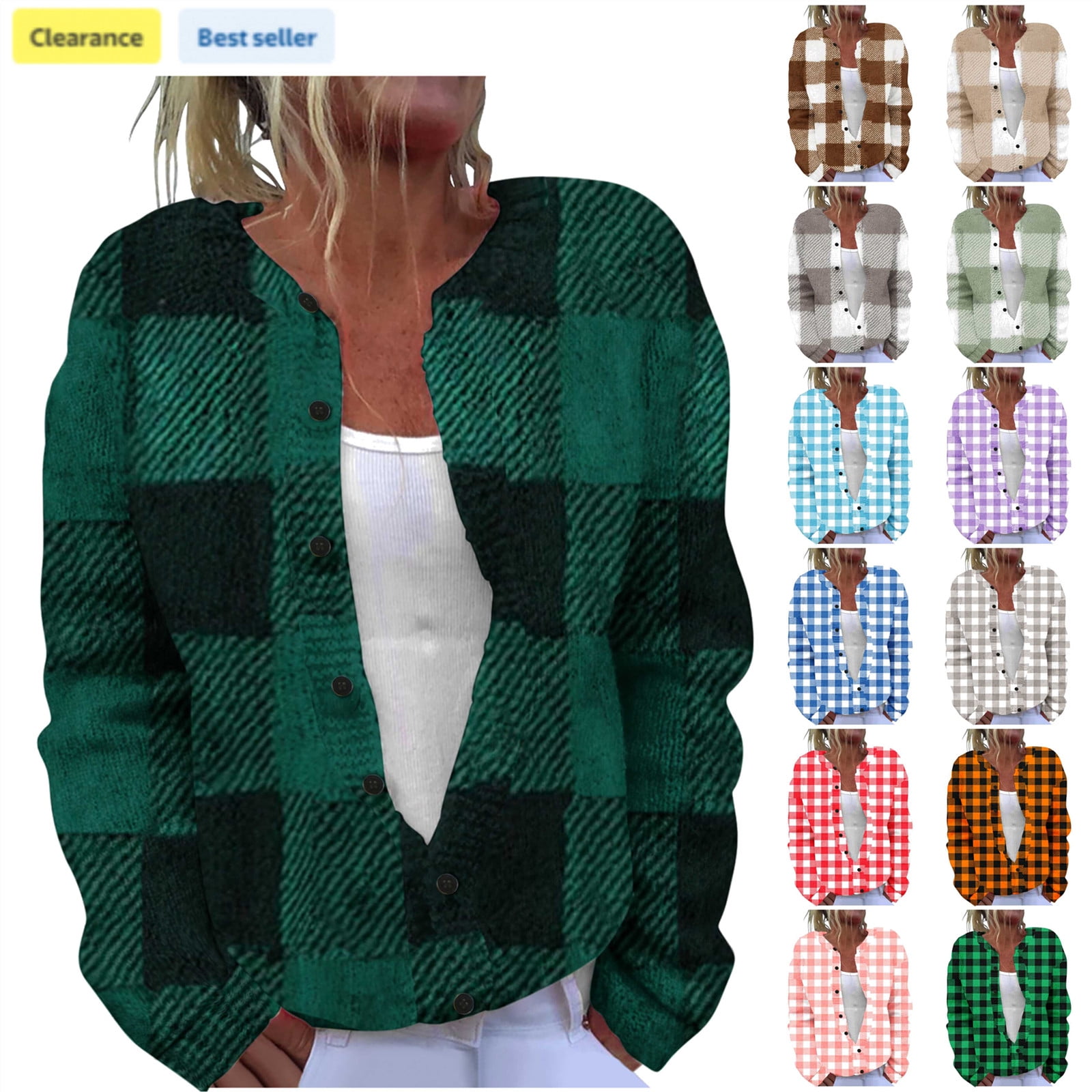 QATAINLAV Light Blue Cardigan Sweaters for Women Christmas Plaid Knit ...