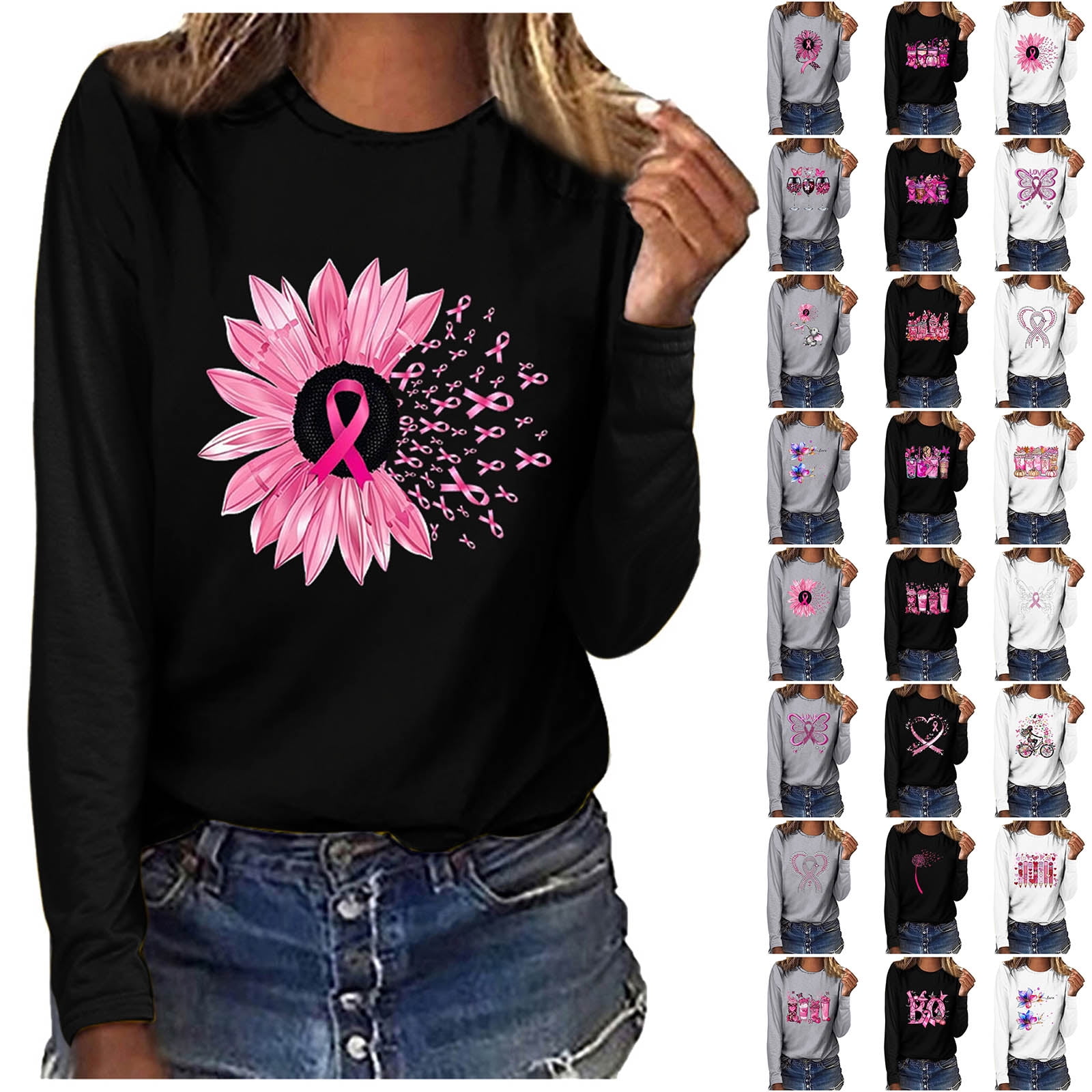 QATAINLAV Lightening Sales Womens Breast Cancer Awareness Print Long ...