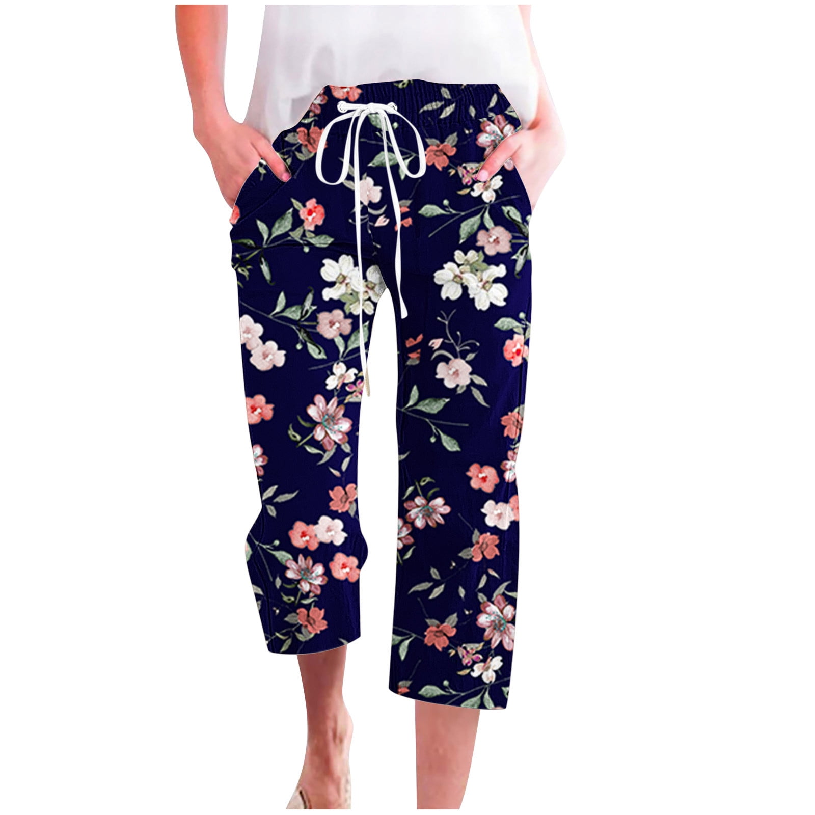 Qatainlav Linen Capri Pants For Women Cropped Trousers Womens 2024