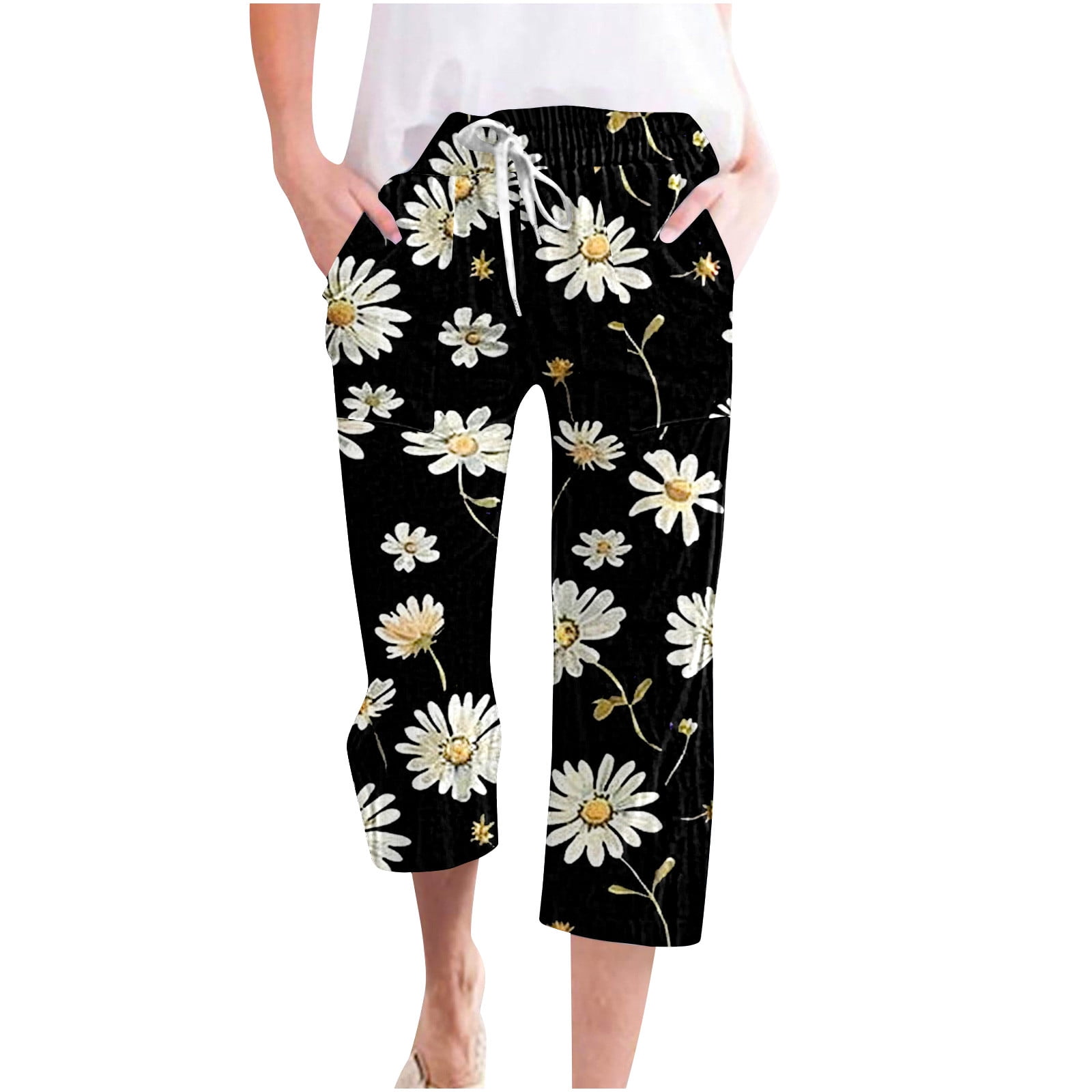 QATAINLAV Linen Capris, Capri Pants for Women Loose Fit Cropped ...