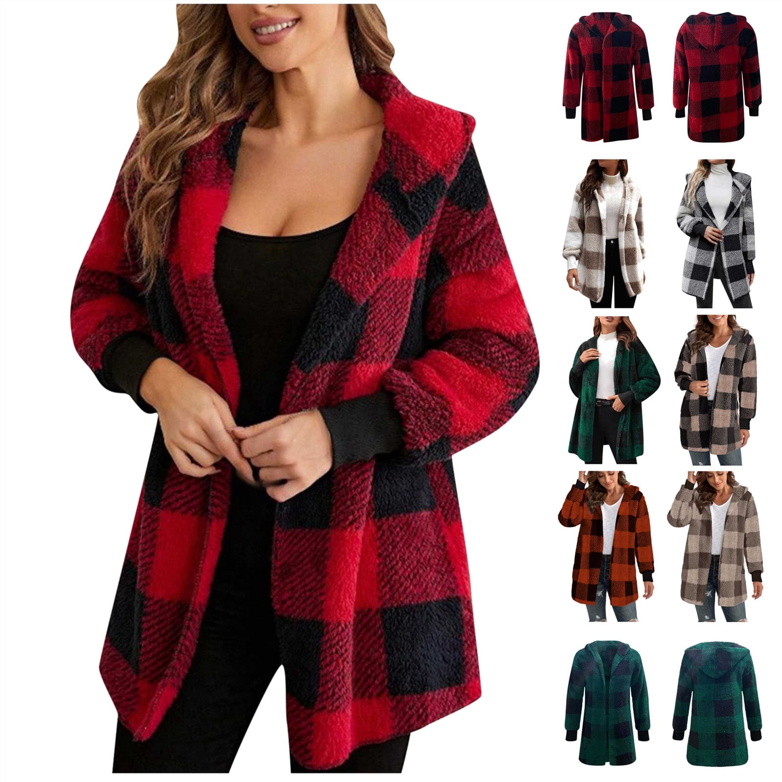 QATAINLAV Long Cardigan Jackets for Women Fashion Plaid Flannel Shacket ...