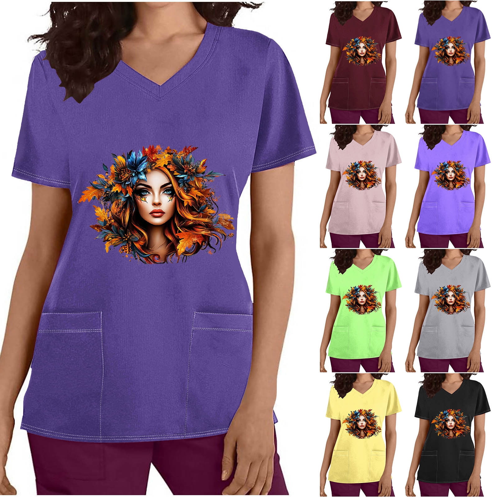 QATAINLAV Mardi Gras Women Scrubs 2025 Carnival Themed Graphic Working ...