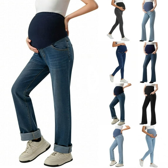 QATAINLAV Maternity Over The Belly Jeans Womens Slim Fit Skinny Denim ...